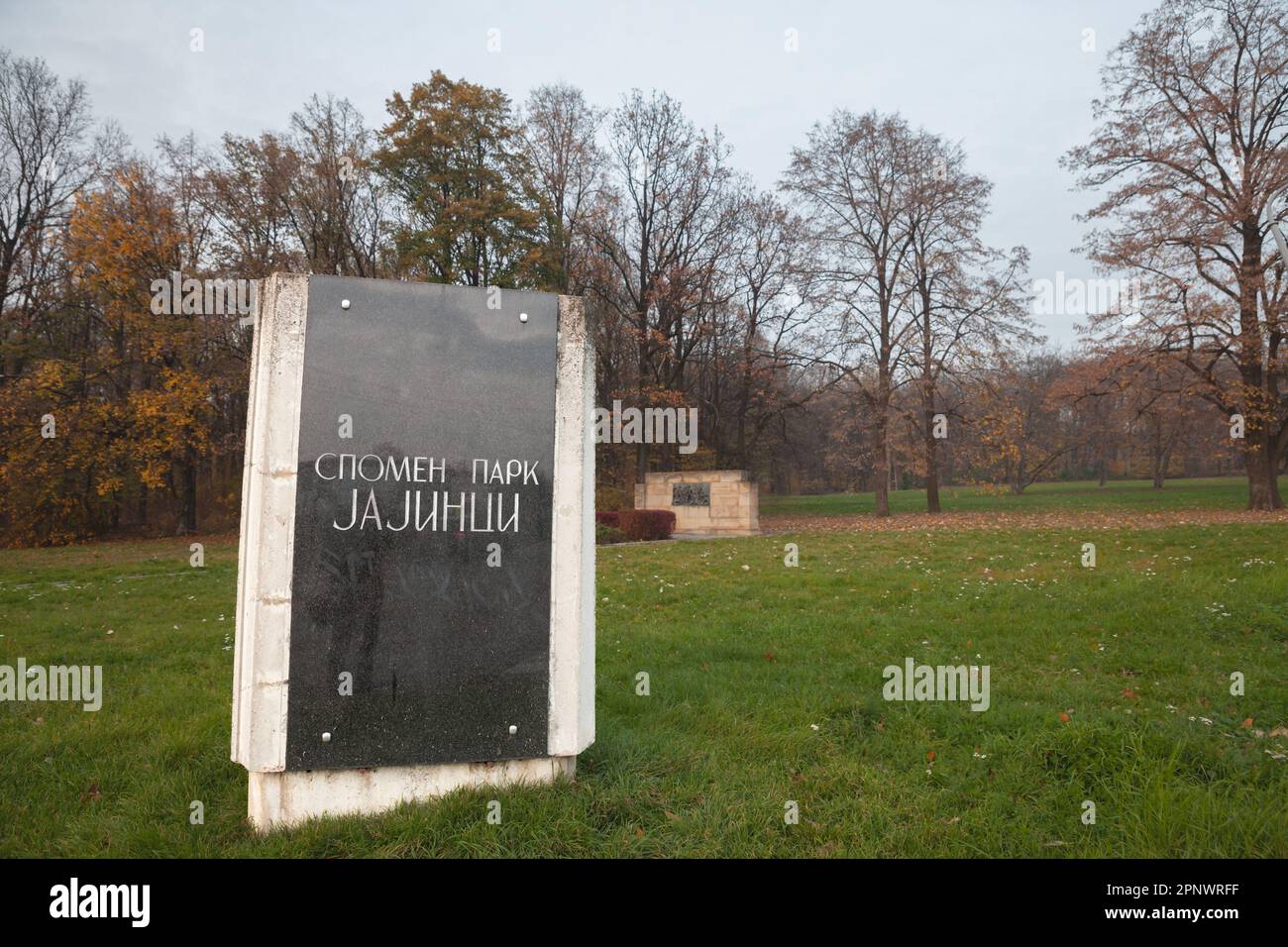 Picture of the sign indicating the entrance to the spomen park jajinci ...