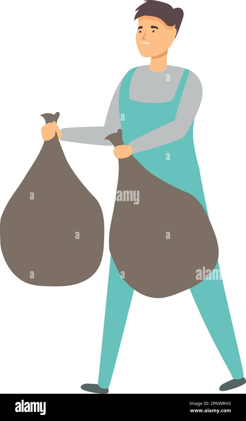 Man take home garbage icon cartoon vector. Work house. Machine person ...