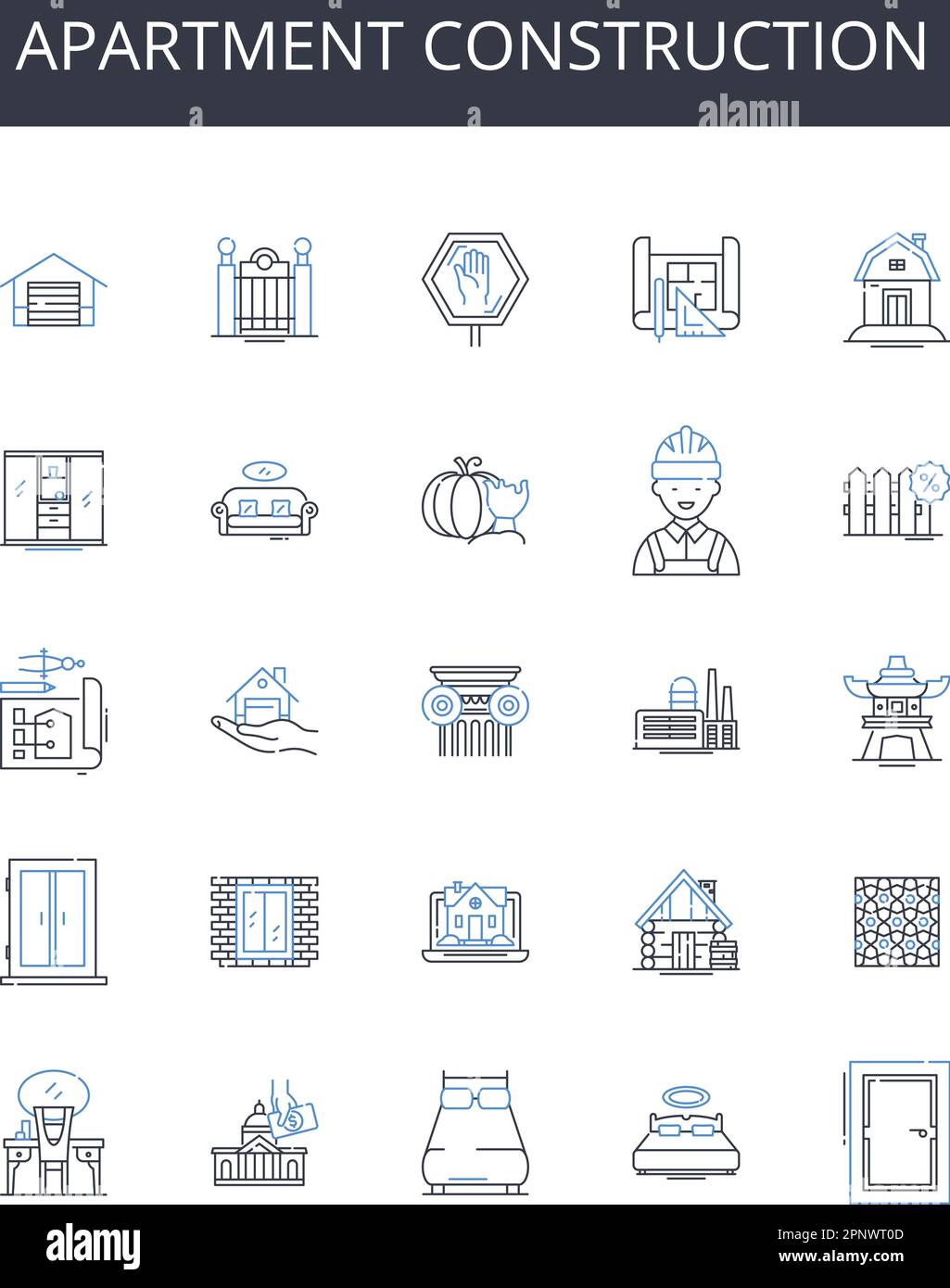 Apartment construction line icons collection. House building, Office ... Apartment construction line icons collection. House building, Office ...