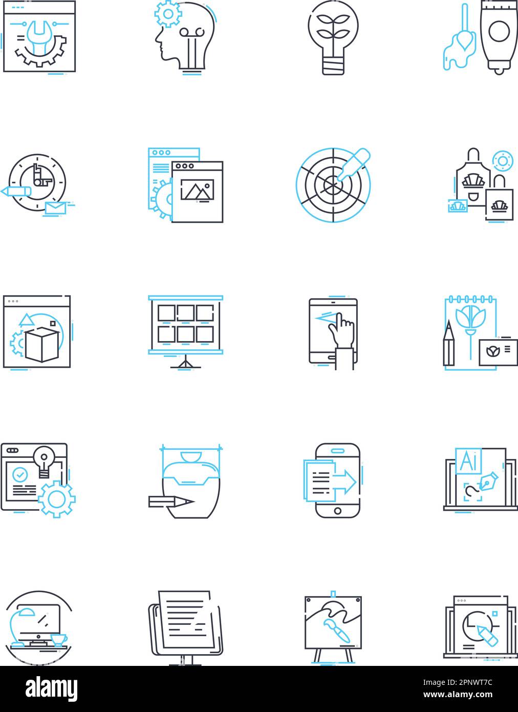 2D artist linear icons set. Sketching, Drawing, Shading, Coloring ...