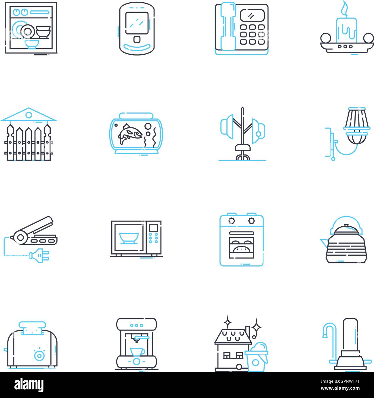 Household appliances linear icons set. Refrigerator, Stove, Dishwasher ...