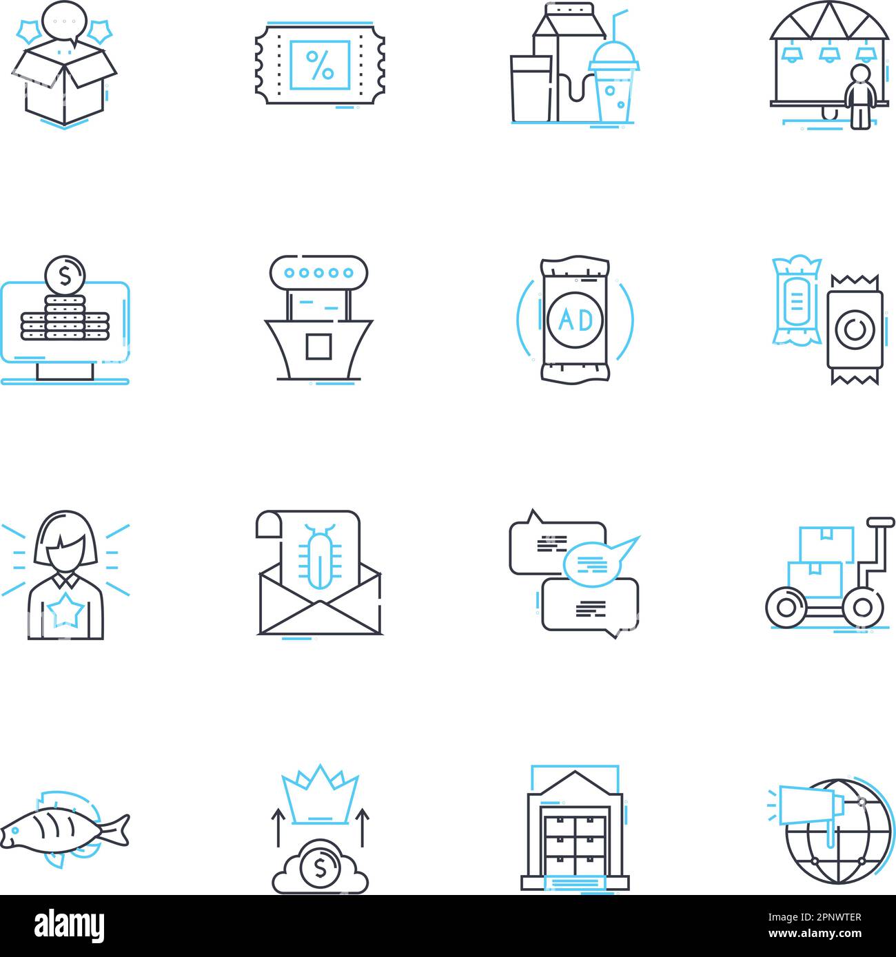 Market linear icons set. Demand, Supply, Competition, Pricing, Sales ...