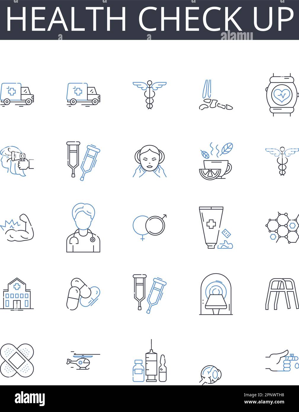Health check up line icons collection. Medical exam, Physical test ...