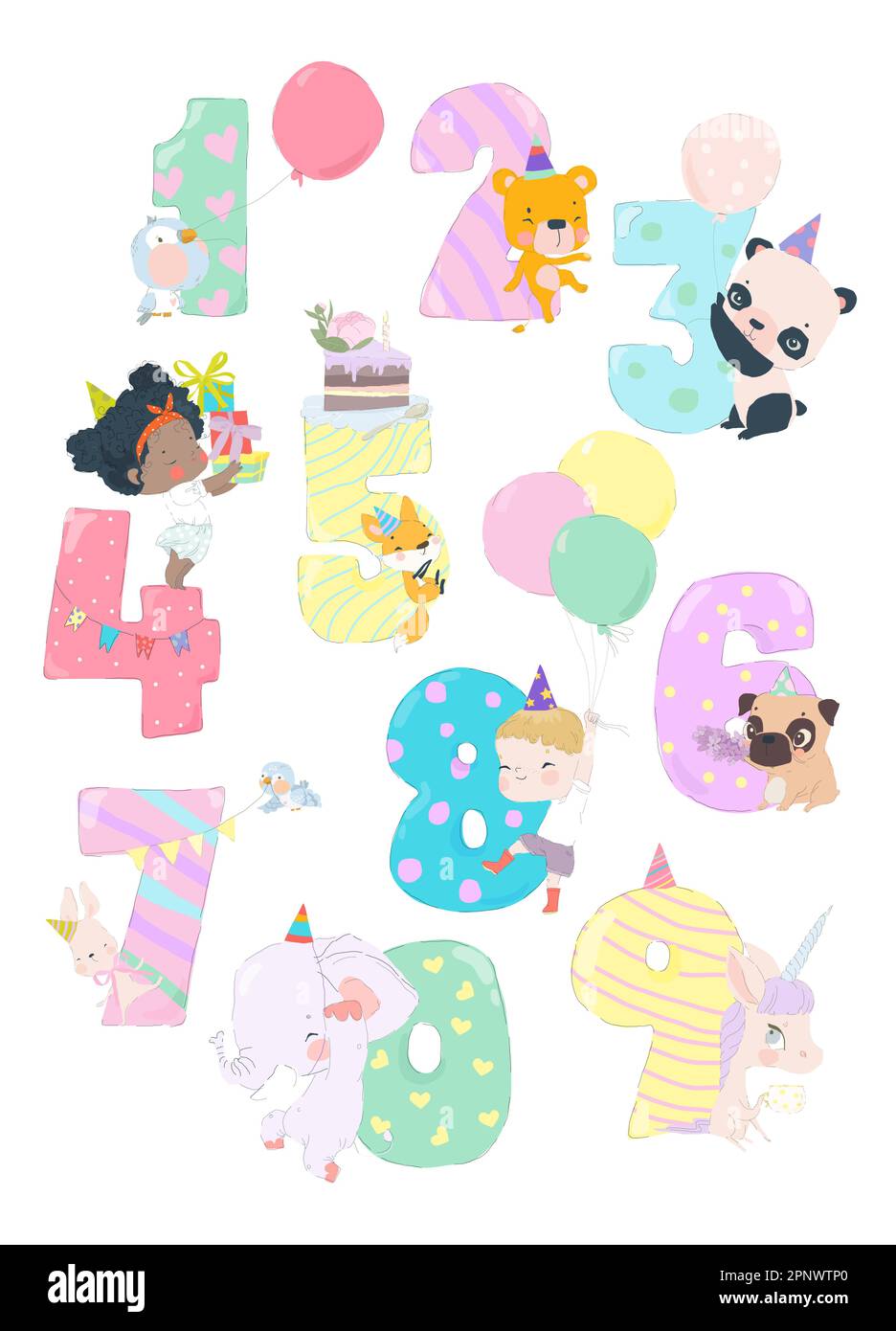 Birthday Numbers Animals and Kids. Party Fun Invitation for Kids ...