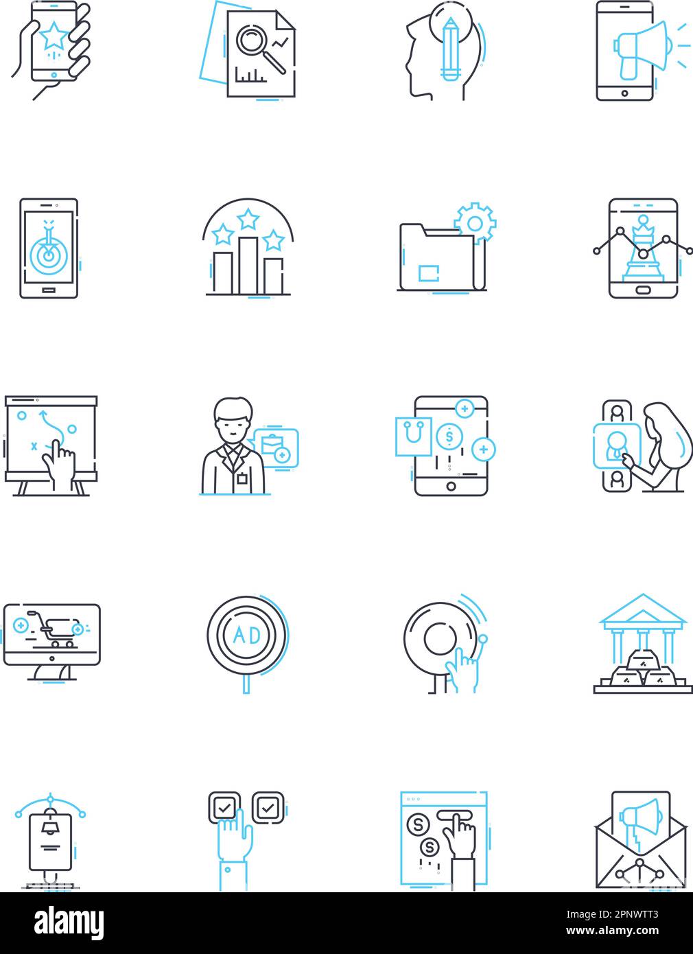 Advertising techniques linear icons set. Persuasion, Attention ...