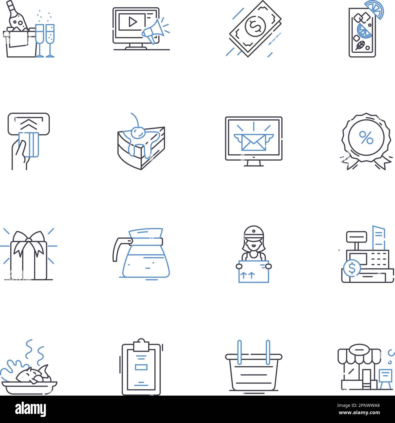 Deli line icons collection. Sandwiches, Bagels, Meats, Cheeses, Pickles ...