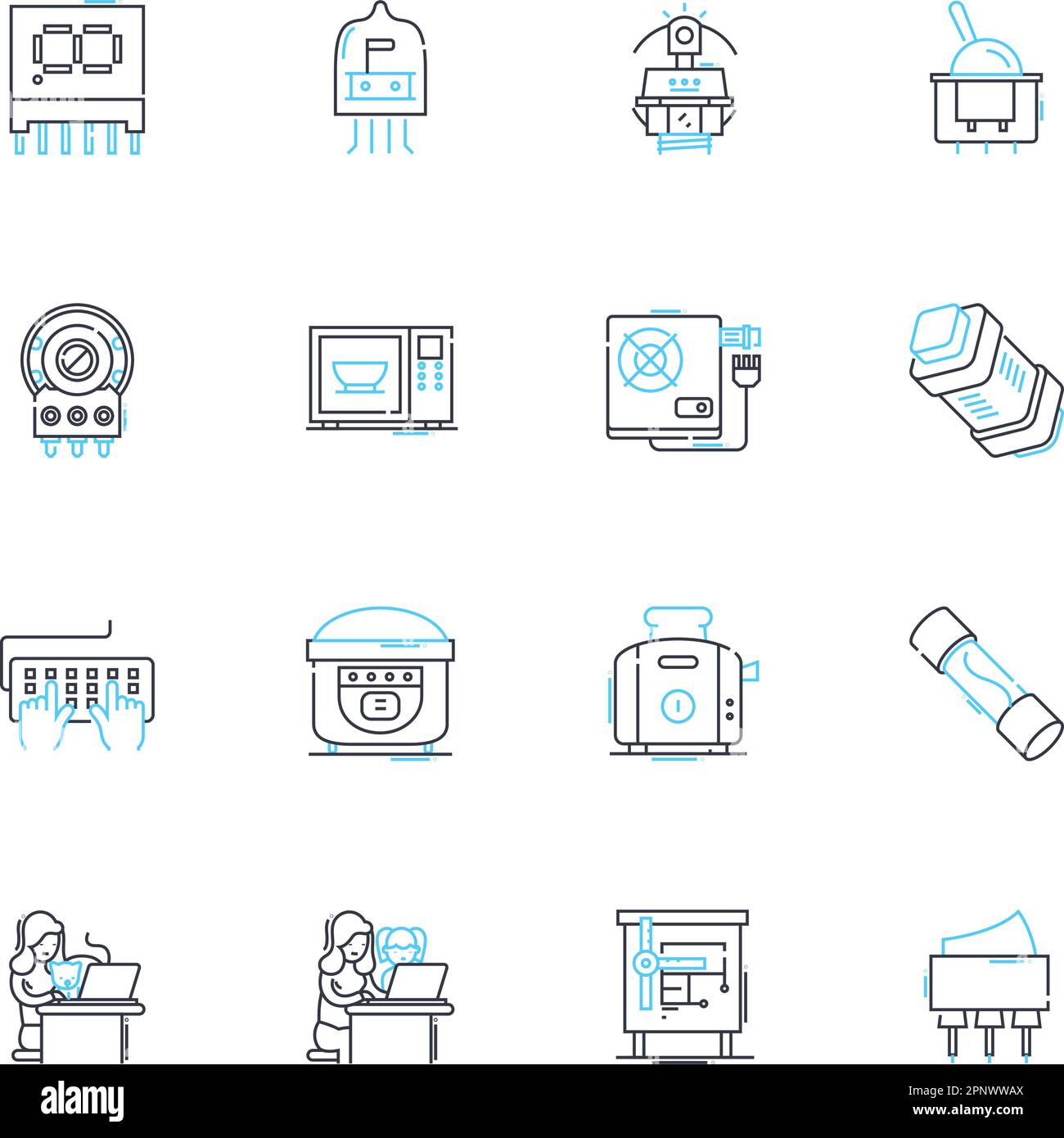 Tool resources linear icons set. Pliers, Hammer, Screwdriver, Wrench ...
