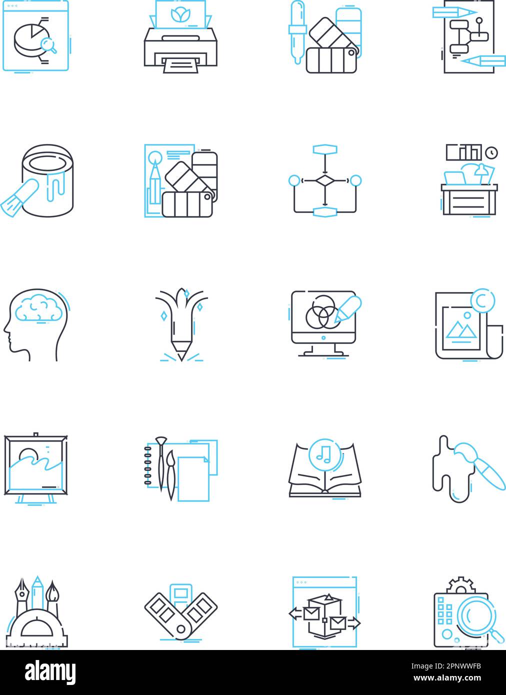 3d Artist Linear Icons Set Modeling Texturing Animation Rendering