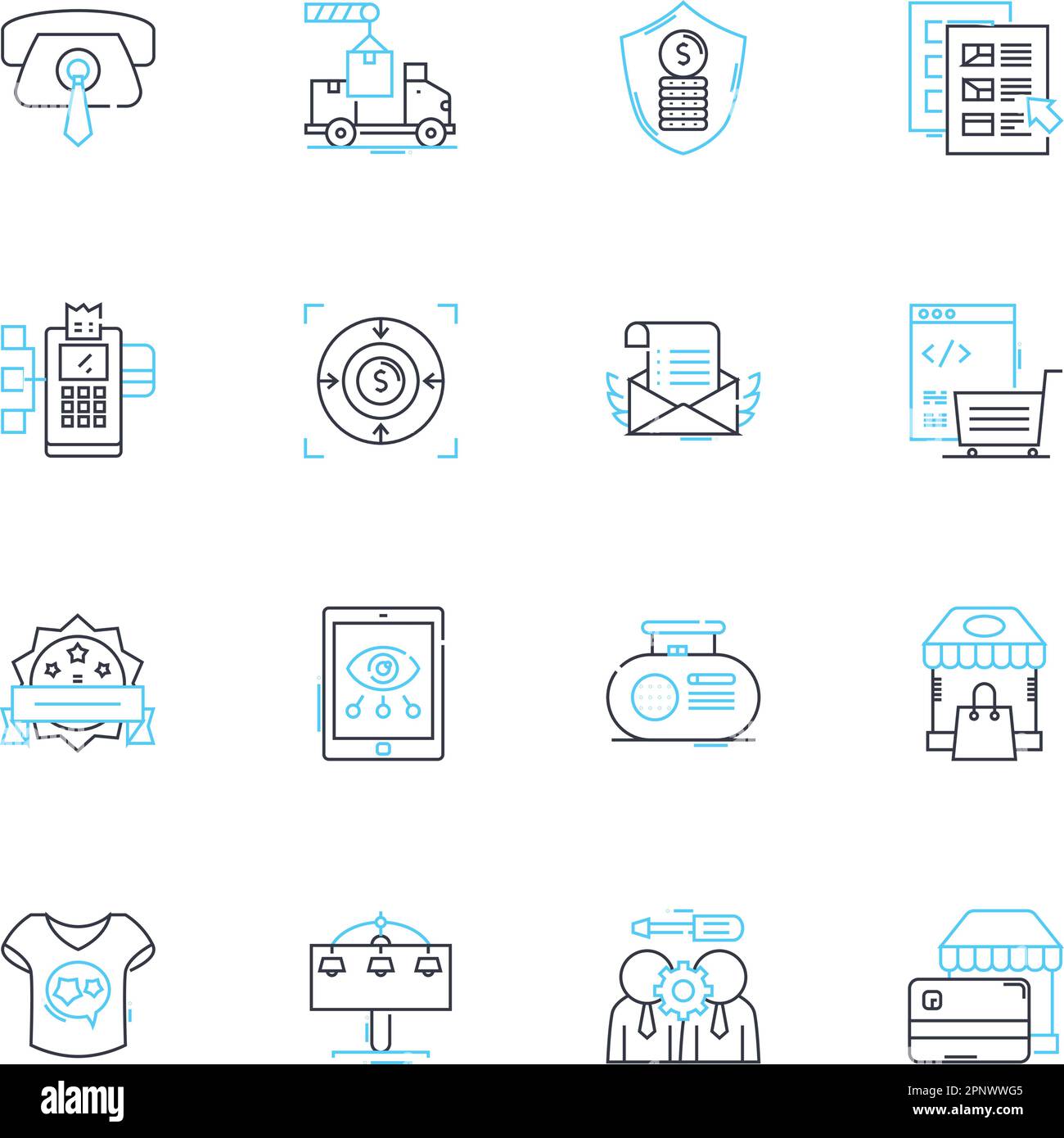 Commercial enterprise linear icons set. Profits, Investment, Innovation, Customers, Sales ...
