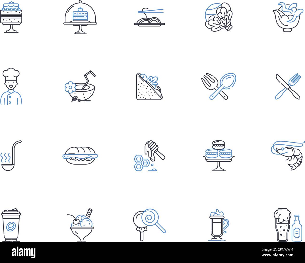 Chow line icons collection. Delicious, Savory, Tasty, Nourishing ...