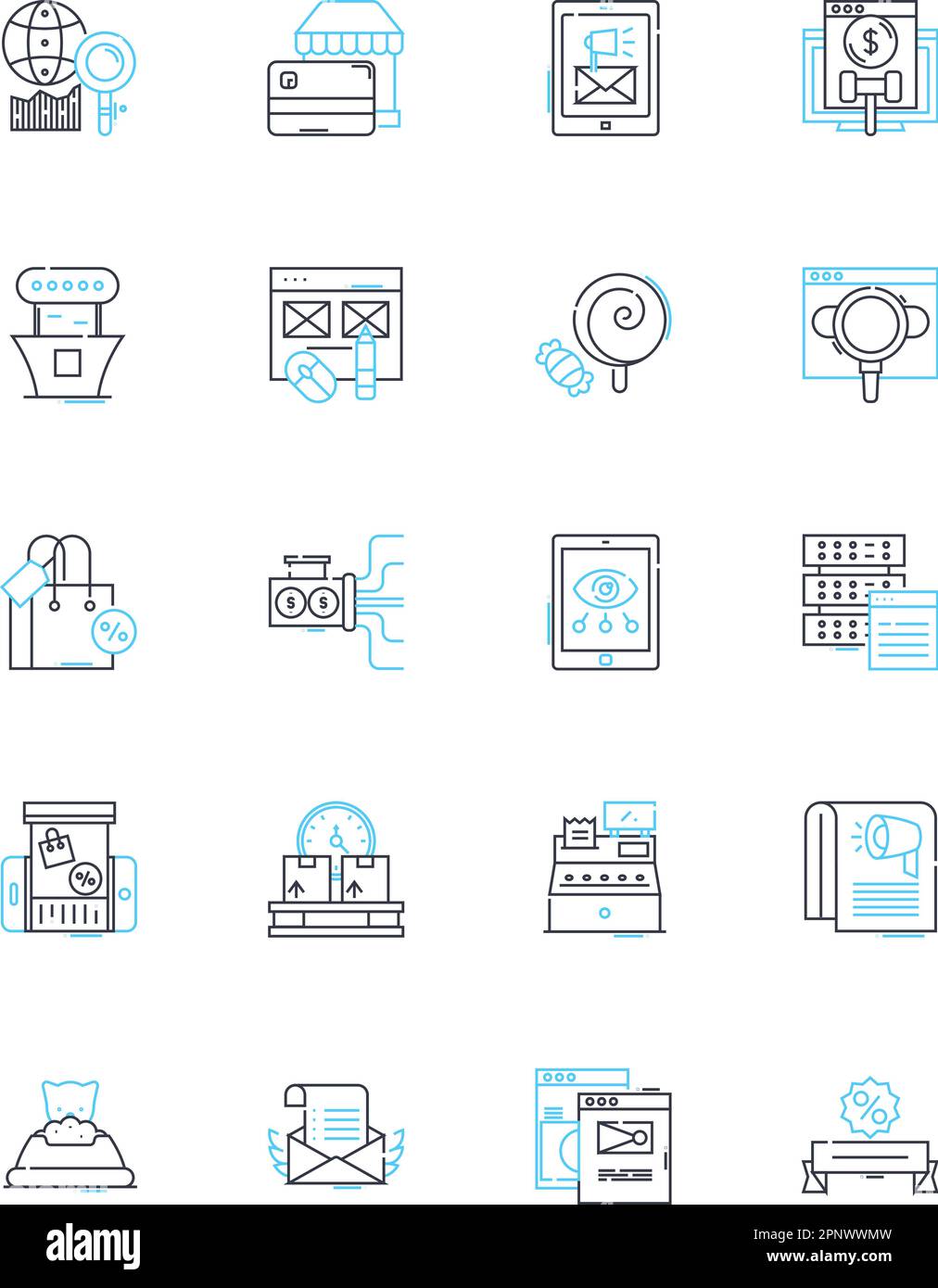 Grocery shopping linear icons set. Produce, Bakery, Dairy, Meat, Canned ...