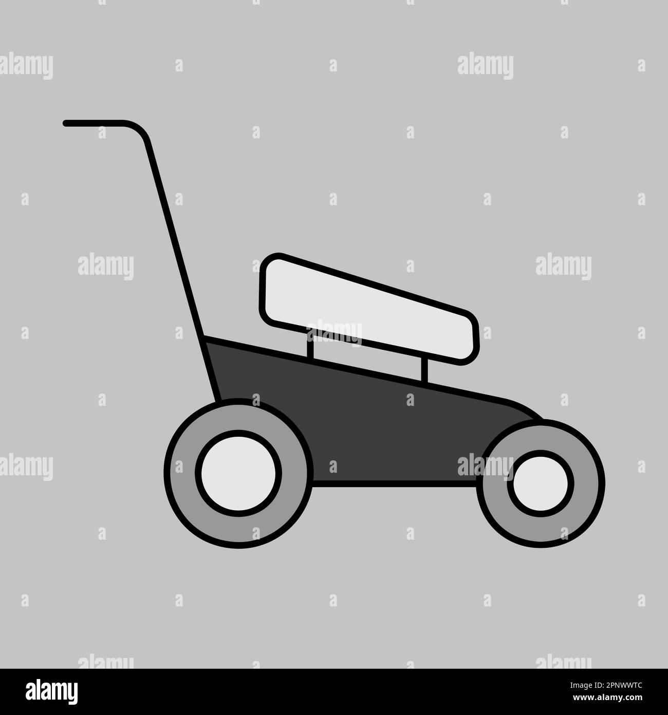 Lawn mower vector grayscale icon. Gardening grass-cutter. Graph symbol ...