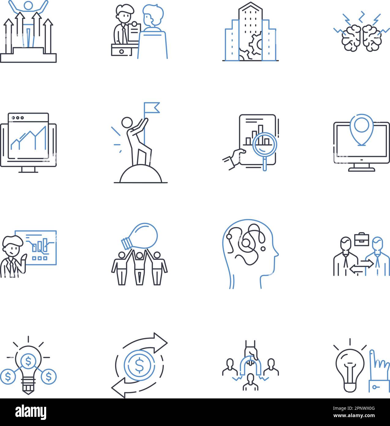 Firm growth line icons collection. Expansion, Development, Progress, Improvement, Advancement ...