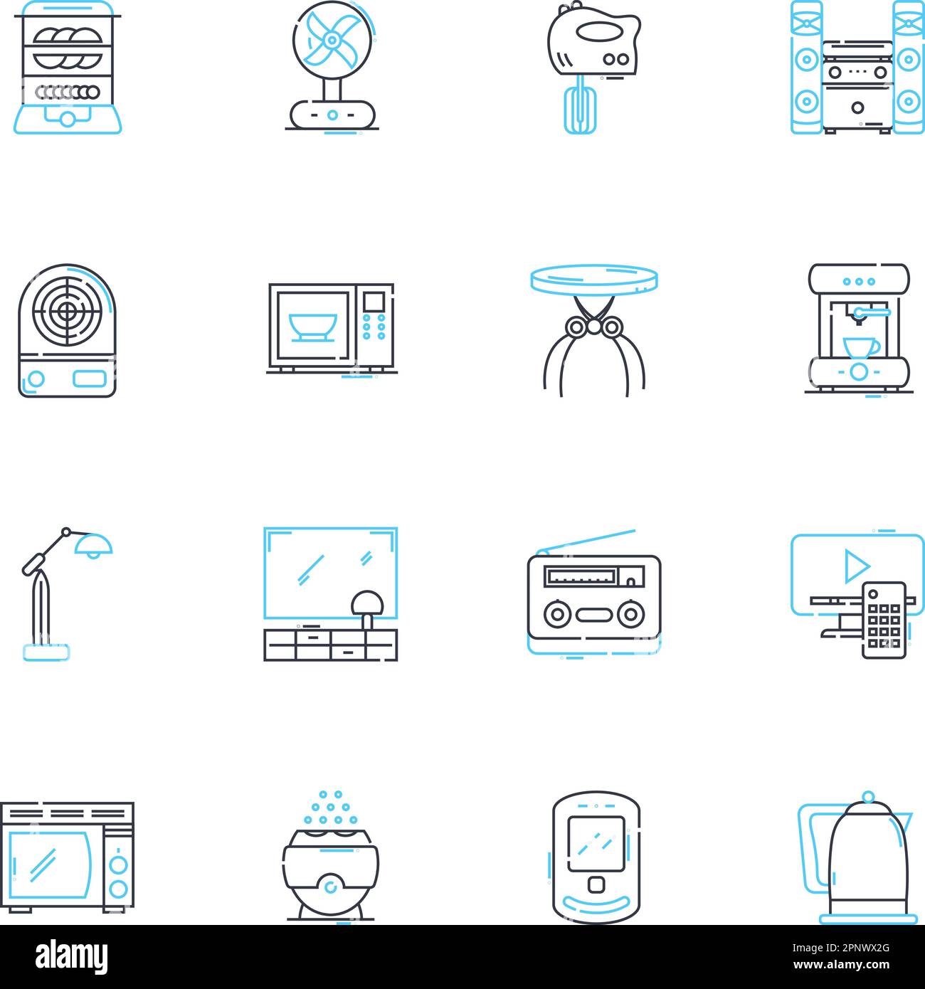 Blender linear icons set. Blend, Mix, Smoothie, Puree, Grind, Chop ...