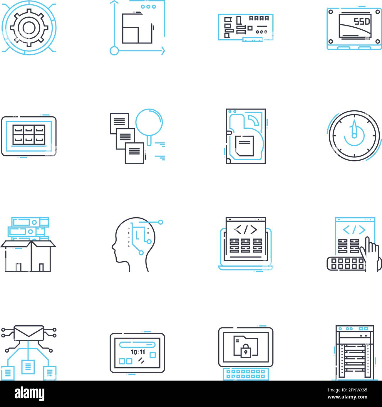 Audio systems linear icons set. Amplifiers, Bluetooth, Bass, Computer ...