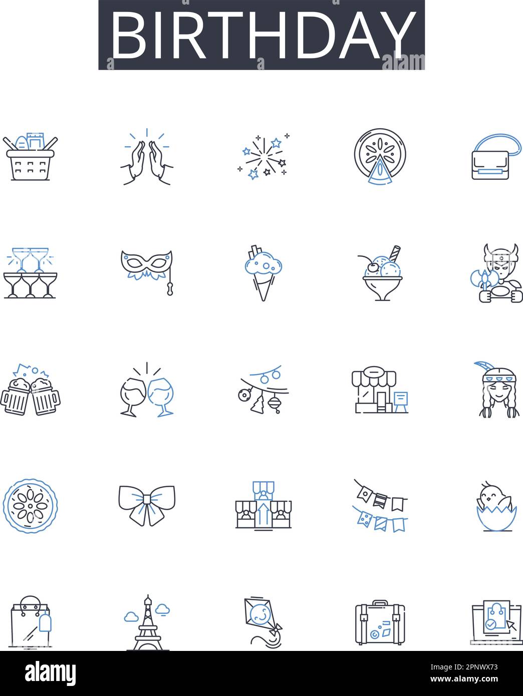 Birthday line icons collection. Birth anniversary, , , , , , vector and ...