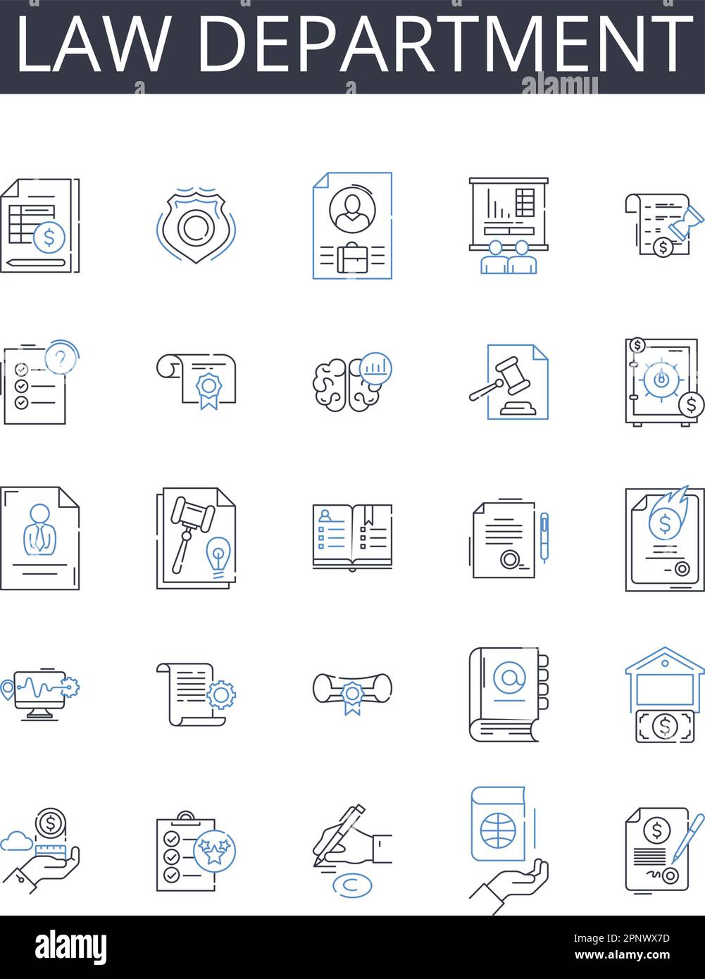 Law department line icons collection. Training center, Research wing ... Law department line icons collection. Training center, Research wing ...
