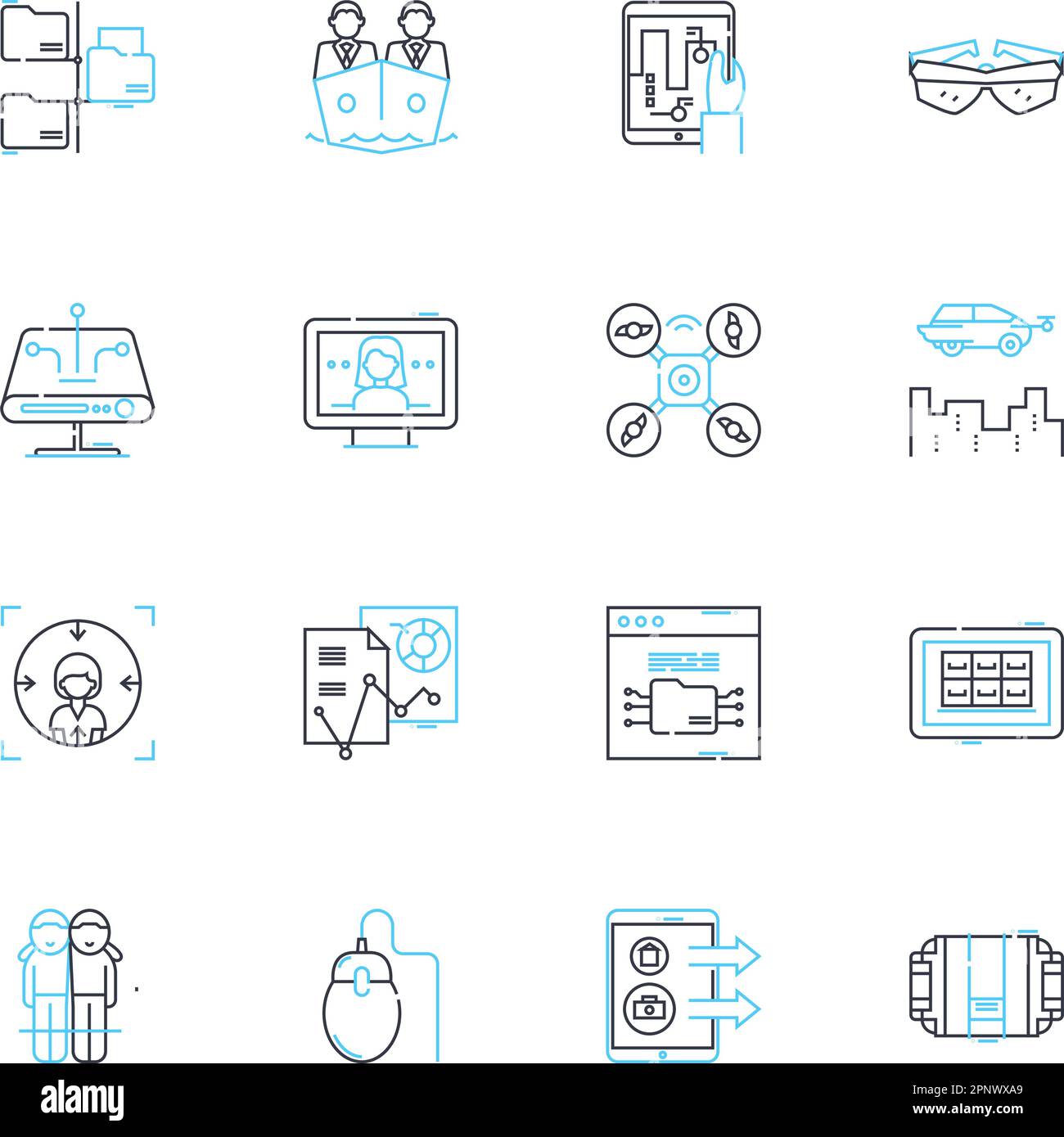 Advertising tactics linear icons set. Persuasion, Attraction, Attention ...