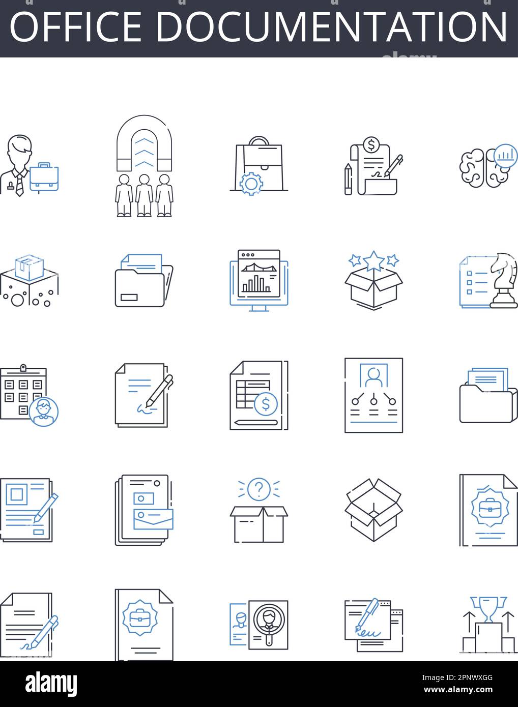 Office documentation line icons collection. Cozy, Wooden, Rustic, Secluded, Charming ...