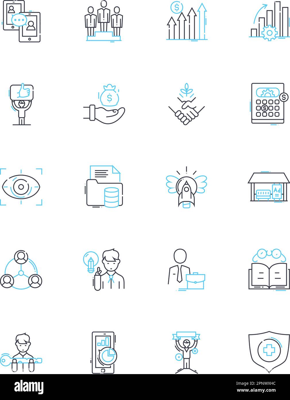 Beginning steps linear icons set. Initiative, Start, Introduction, Commencement, Launch ...