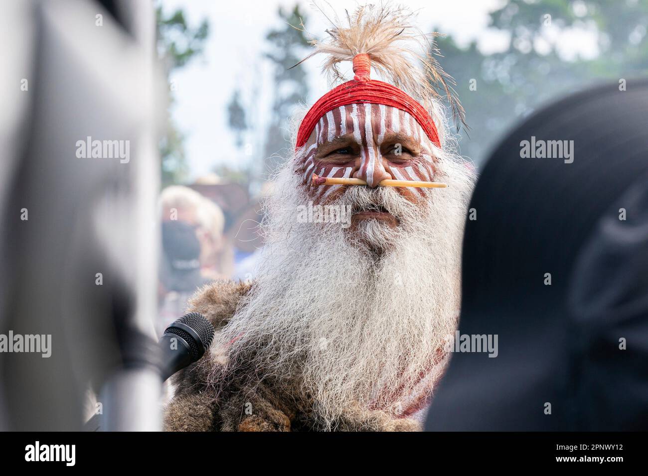Uncle Moogie Sumner performs a word Welcome to Country and smoking ...