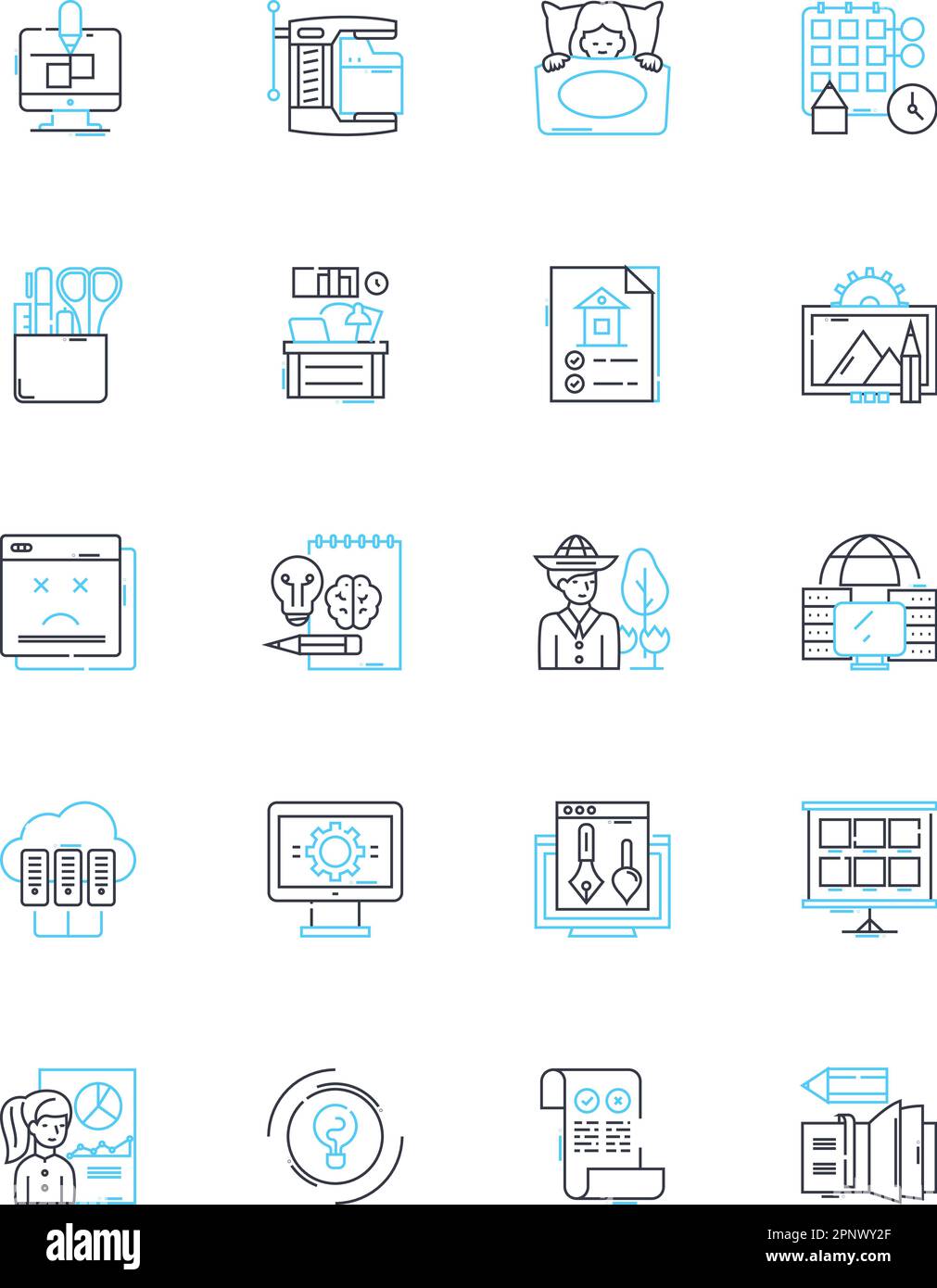 Sales forecast linear icons set. Projections, Analysis, Trends ...