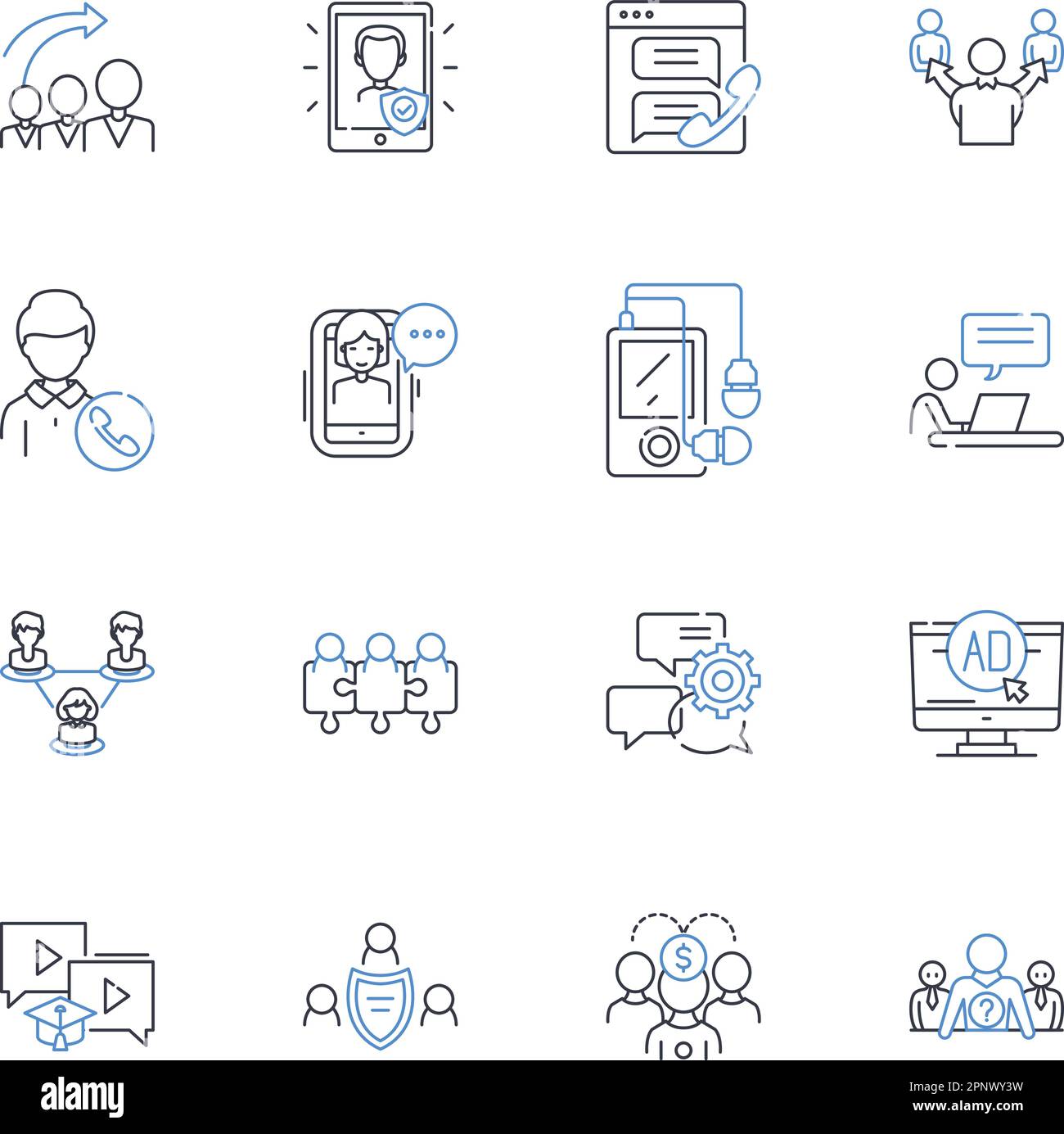 Enterprise World Line Icons Collection Integration Innovation Collaboration Automation