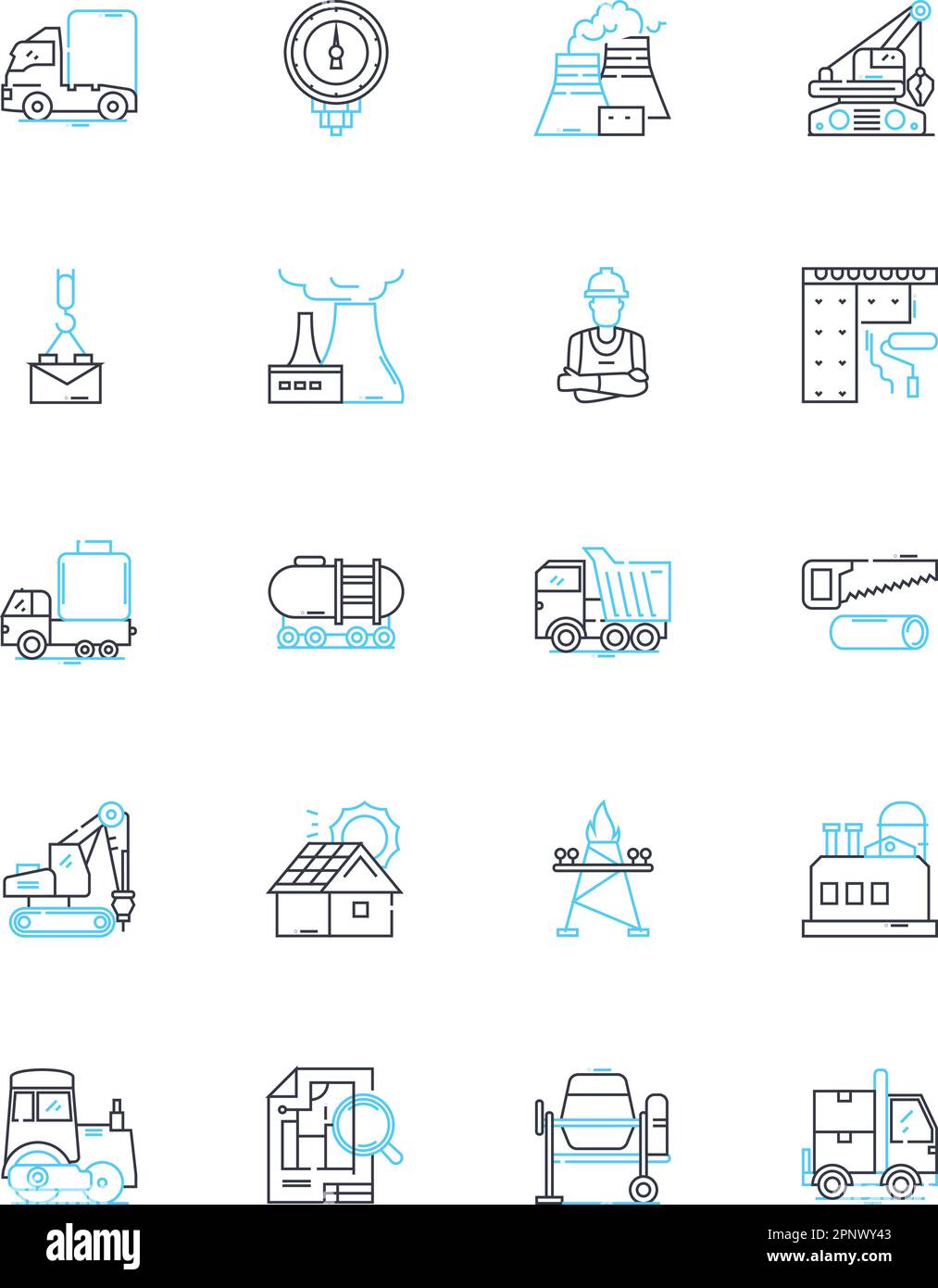 Heavy Manufacturing linear icons set. Steelworks, Foundry, Forging ...