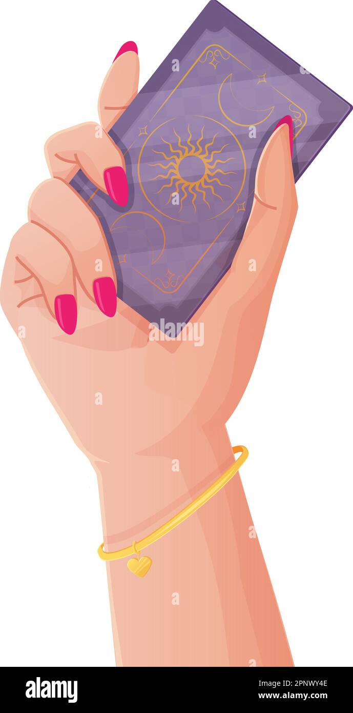 Cartoon Realistic Style Fortune Teller Hand with Tarot Card, Pink ...