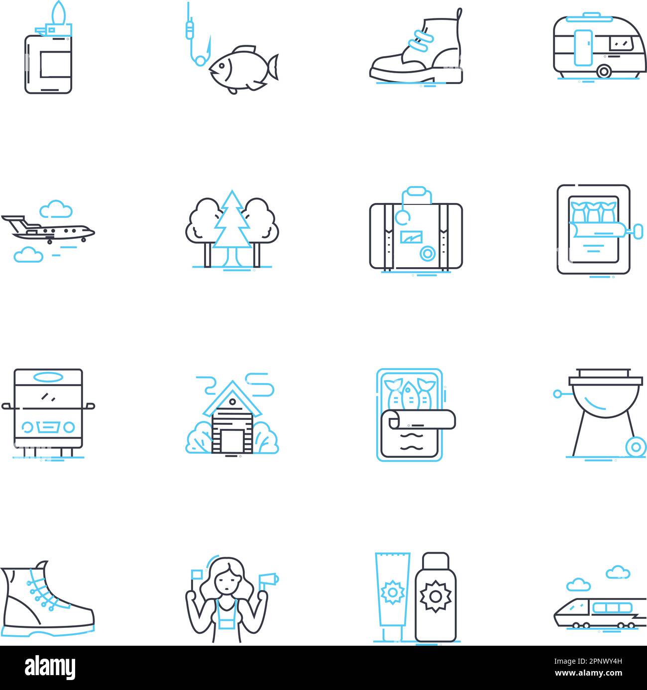 European escapes linear icons set. Adventure, Architecture, Beaches ...