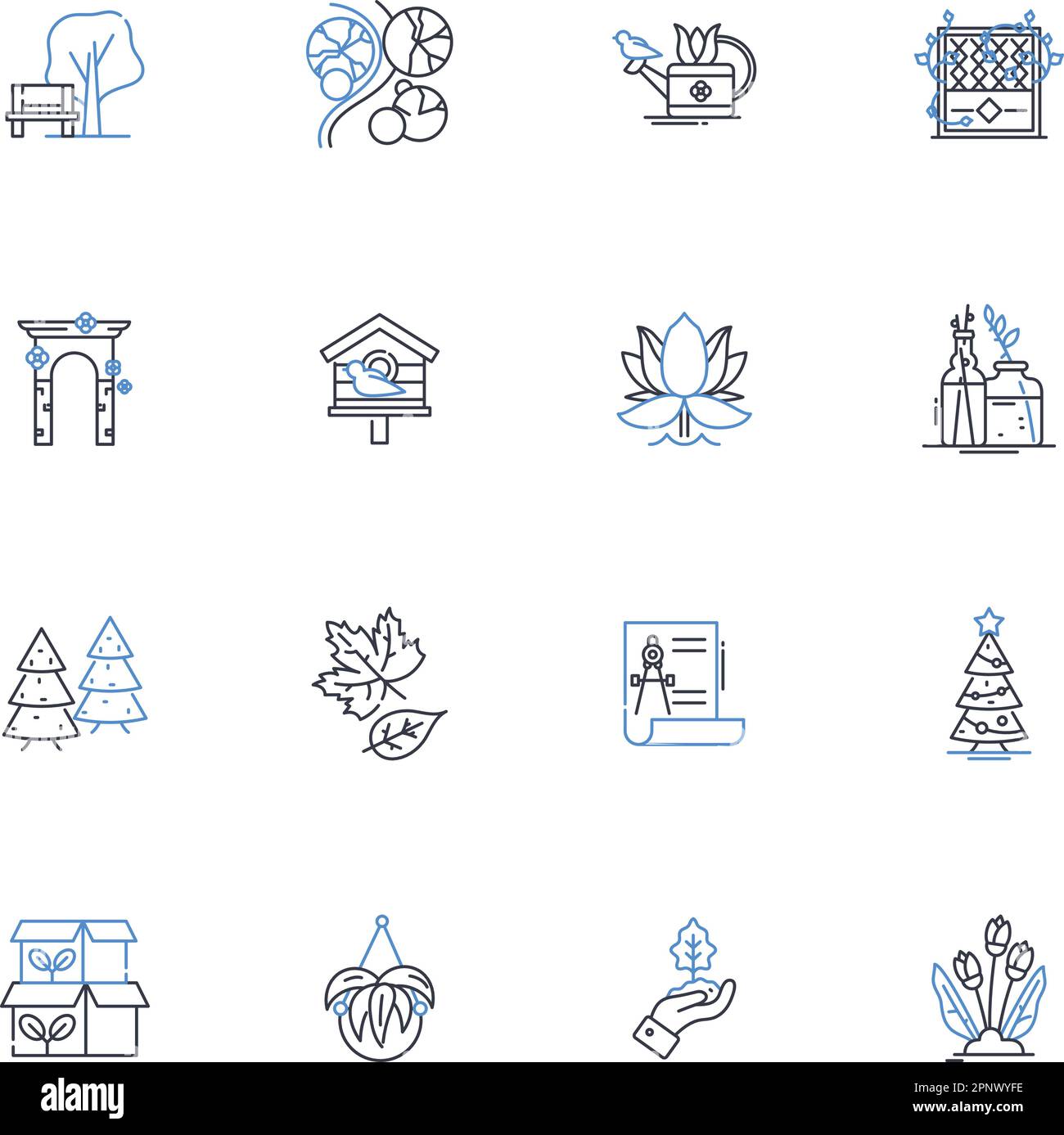 Terrace garden line icons collection. Greenery, Natural, Serenity ...