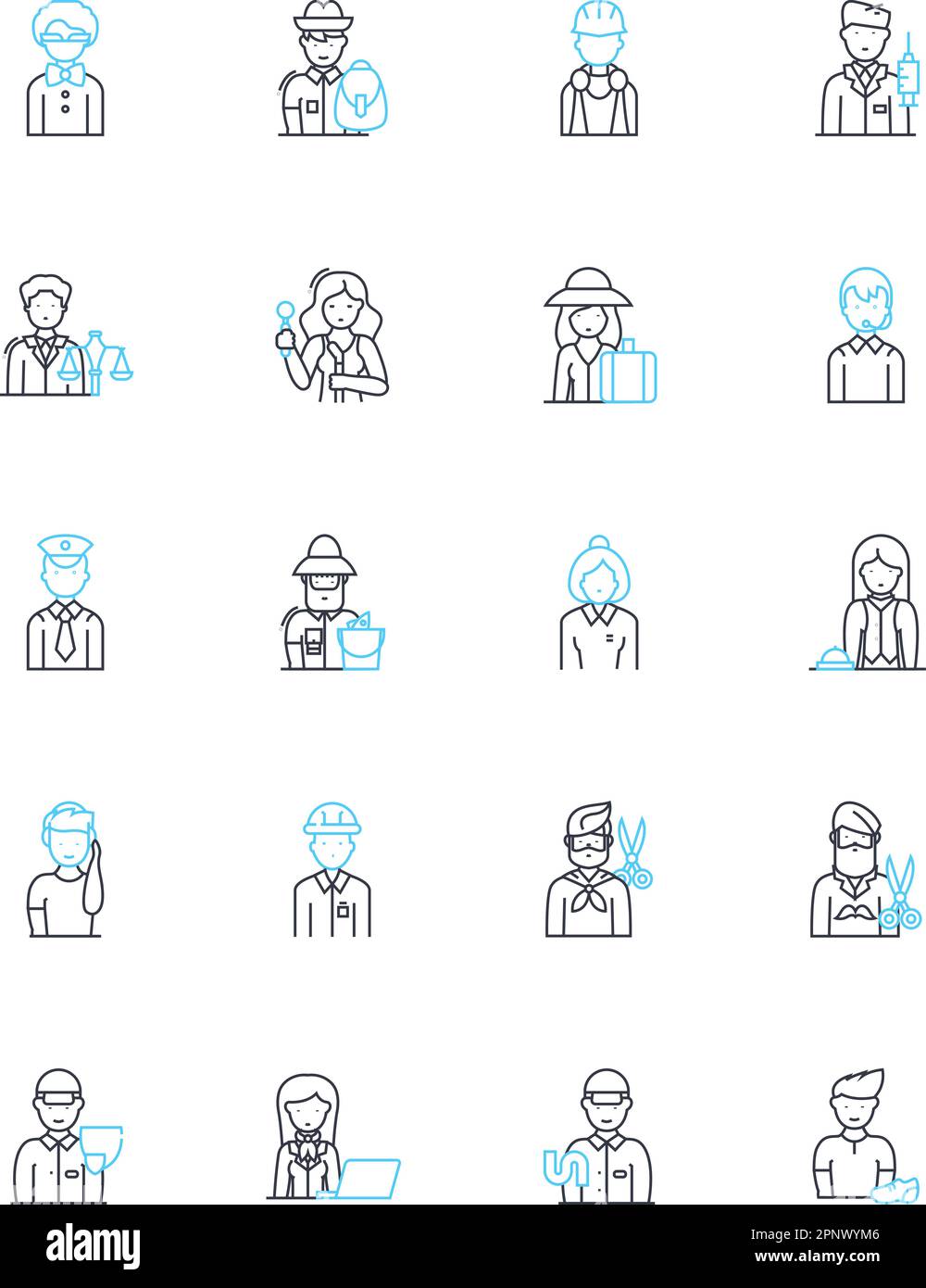 Customer profiling linear icons set. Segmentation, Demographics, Psychographics, Behavior ...