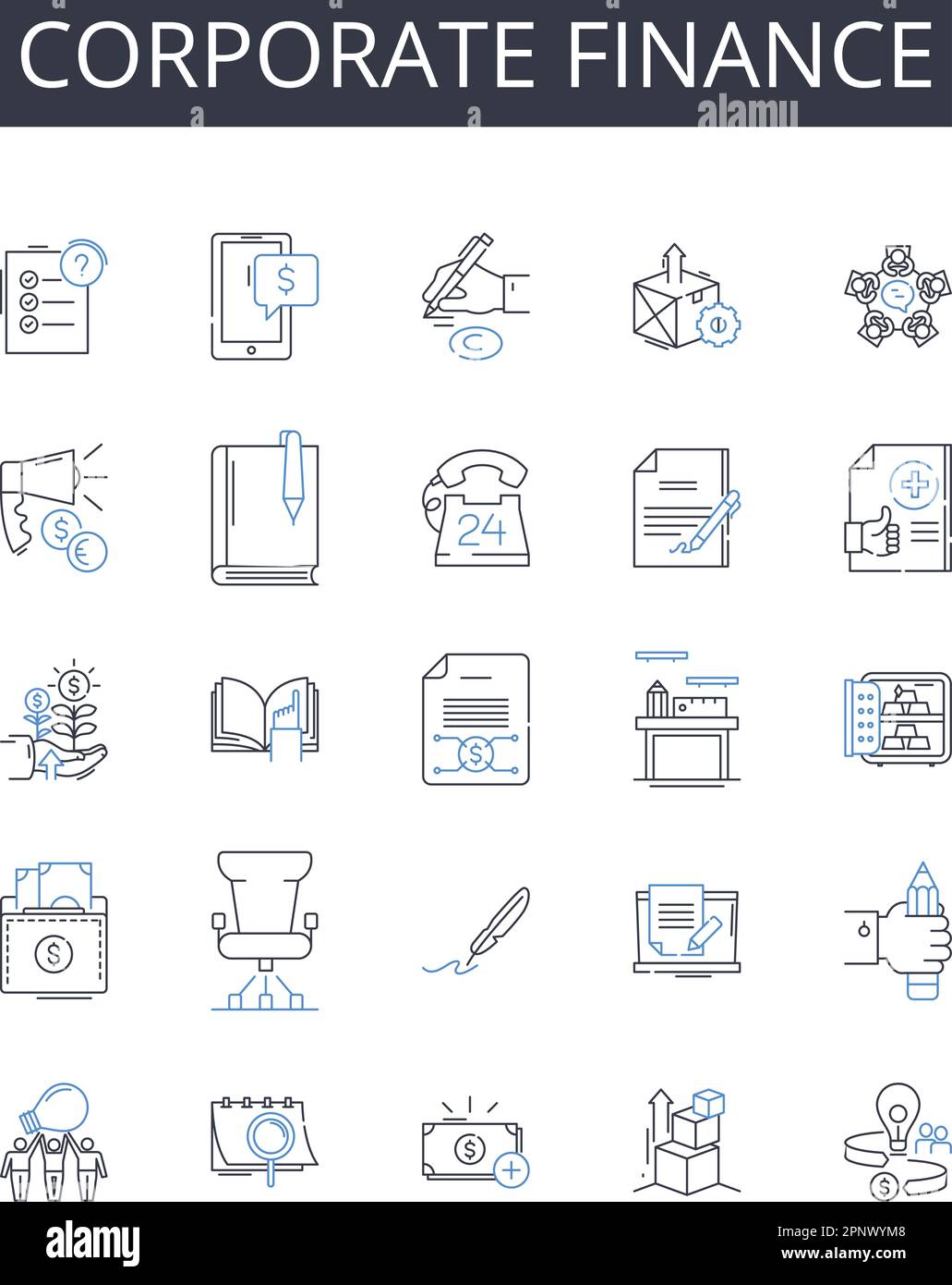 Corporate finance line icons collection. Business management, Financial ...