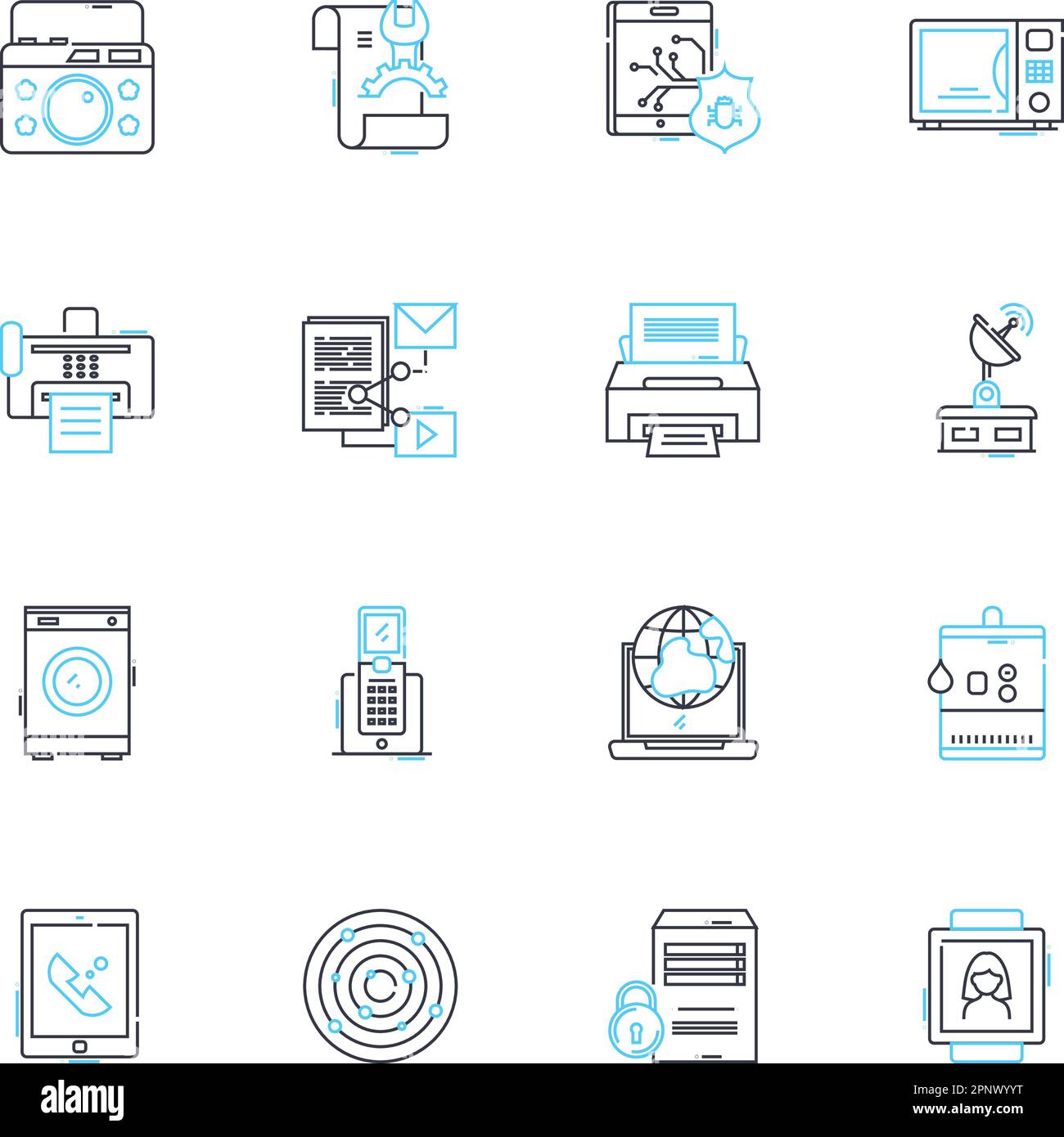 Cyber workstations linear icons set. Technology, Digital, Security ...