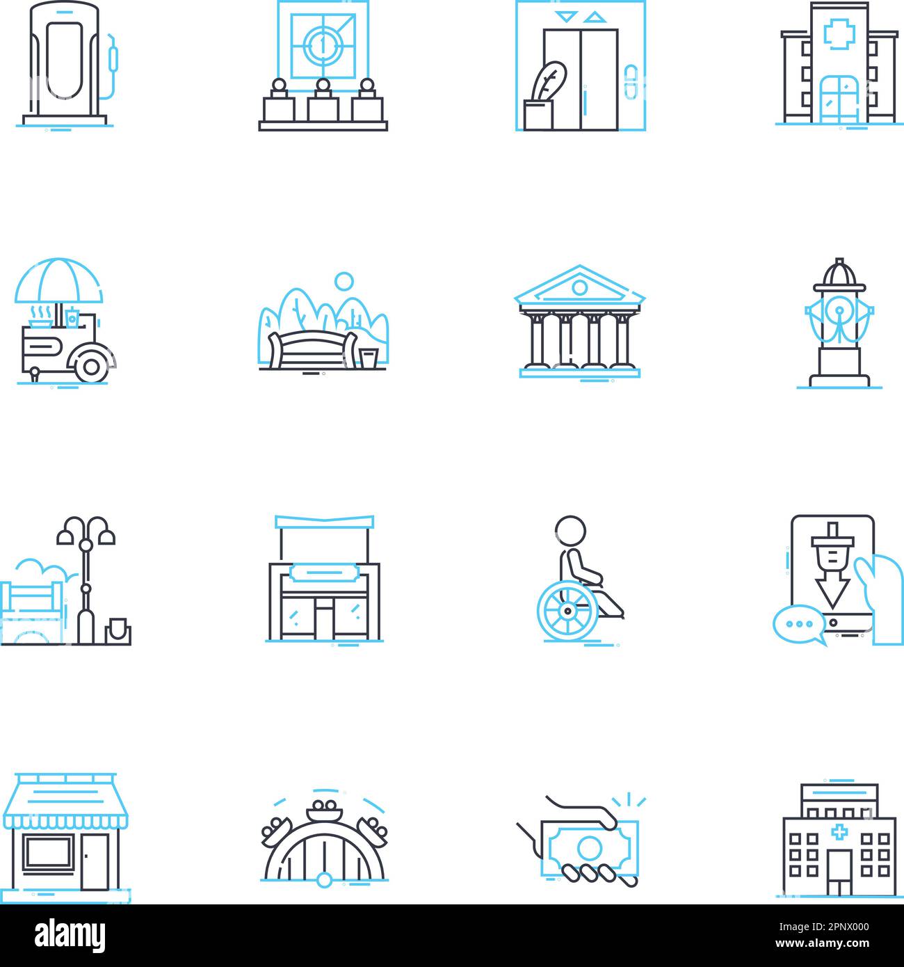 Advanced metropolis linear icons set. Sprawling, High-tech, Futuristic ...