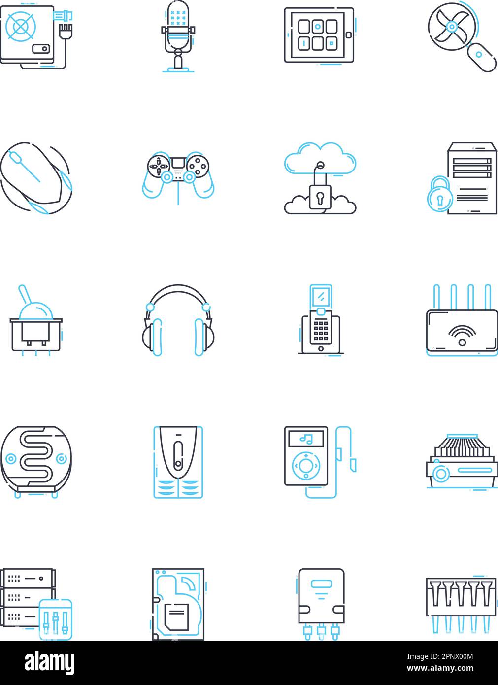 Electronic contraptions linear icons set. Gadgets, Devices, Electronics ...