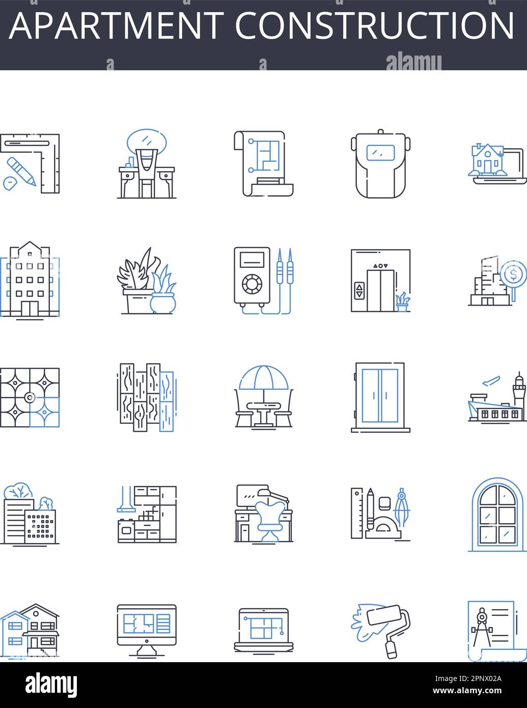 Apartment construction line icons collection. House building, Office ... Apartment construction line icons collection. House building, Office ...