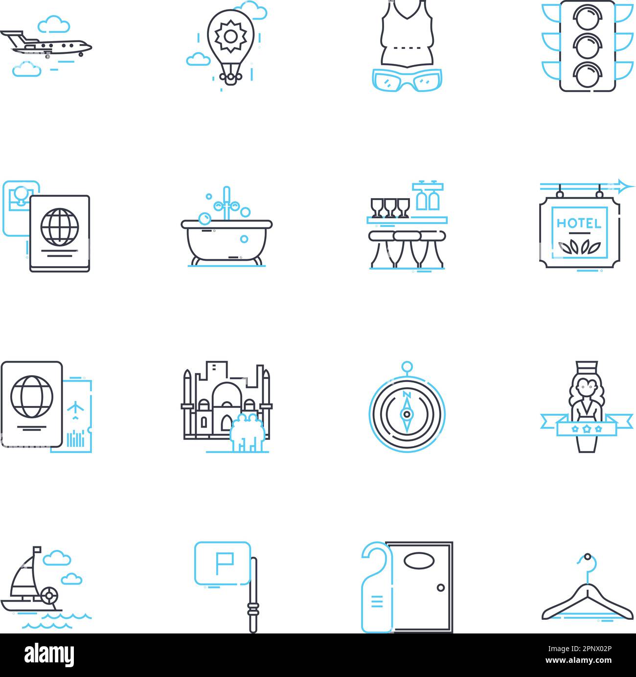 Thrilling adventure linear icons set. Expedition, Quest, Exploration ...