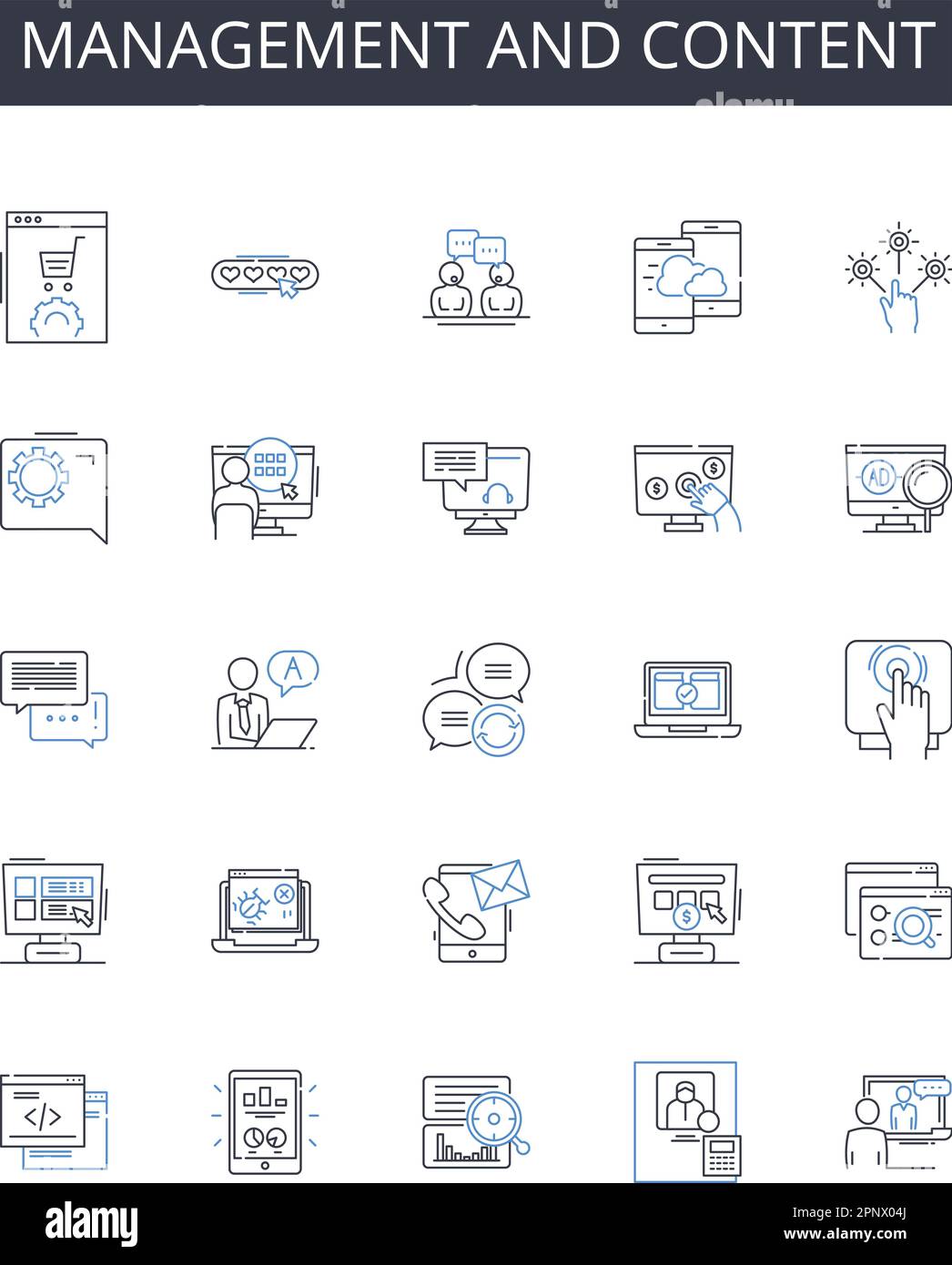 Management And Content Line Icons Collection Administration