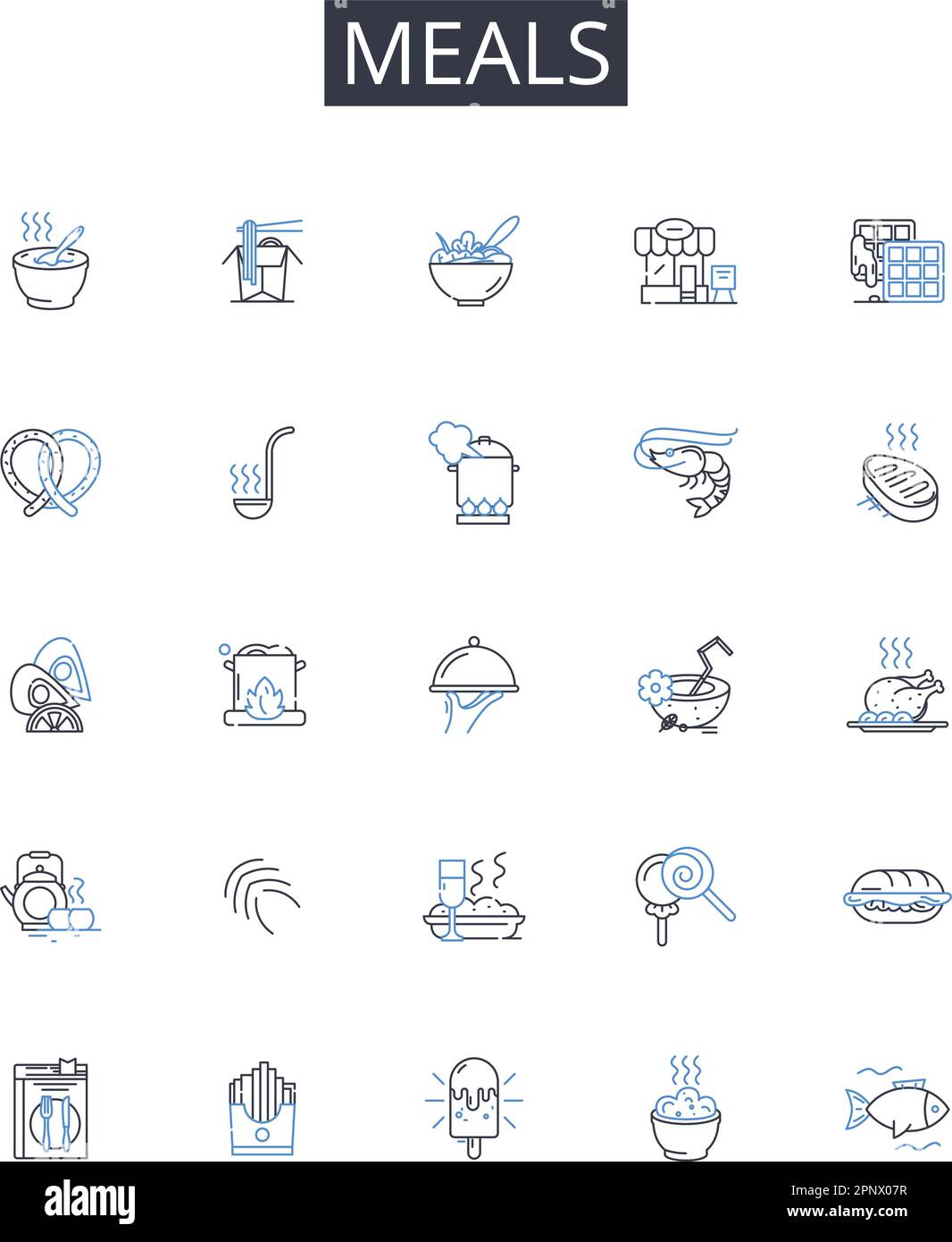 Meals line icons collection. Foodstuffs, Grub, Comestibles, Cuisine ...