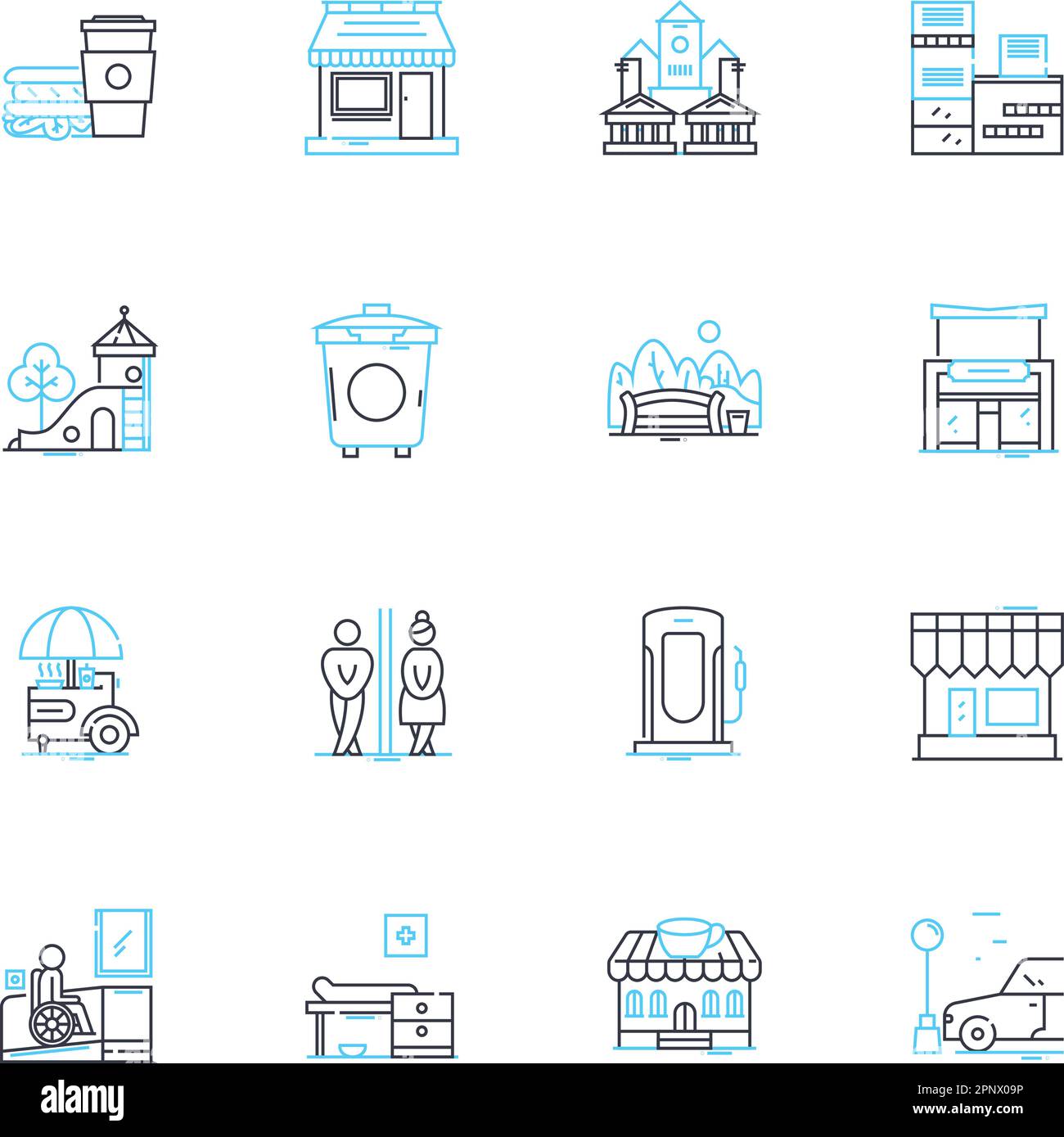 Progressive cityscape linear icons set. Futuristic, Sustainable ...