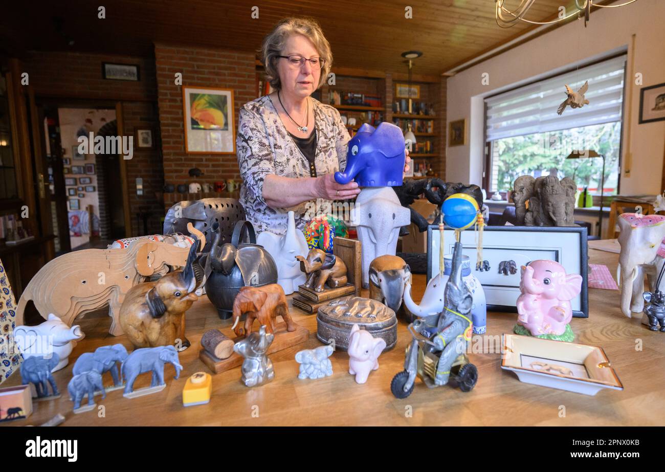 Hanover, Germany. 20th Apr, 2023. Ursel Koht shows part of her elephant ...