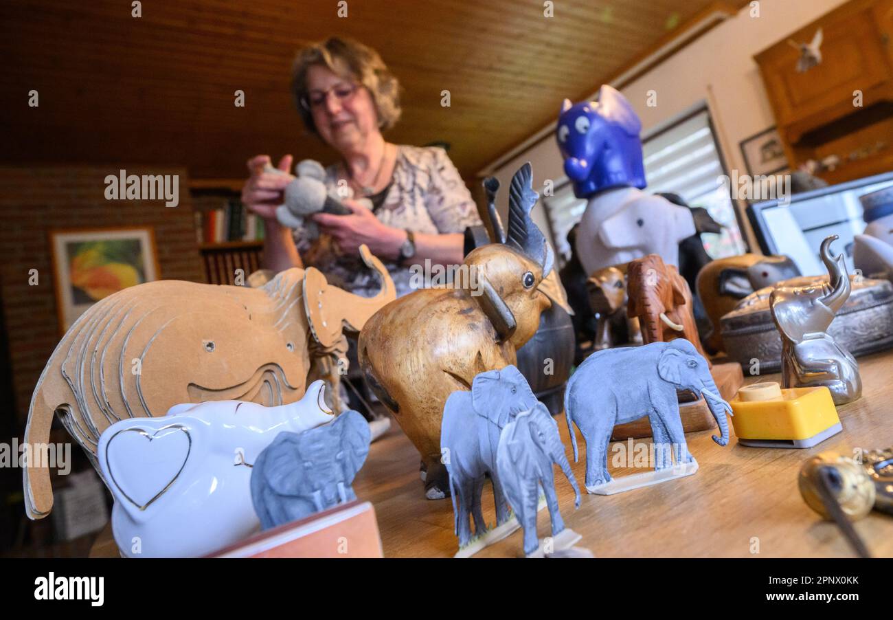 Hanover, Germany. 20th Apr, 2023. Ursel Koht shows part of her elephant ...