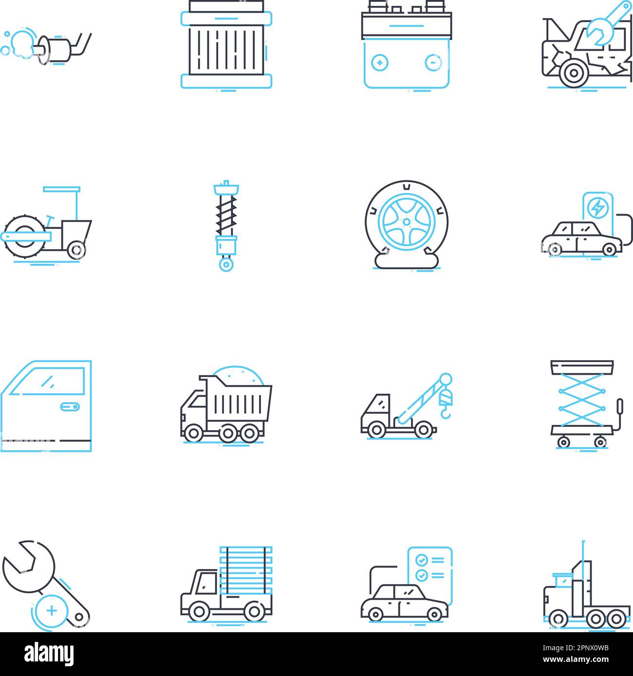 Automobile linear icons set. Vehicle, Transport, Fuel, Engine, Tire ...