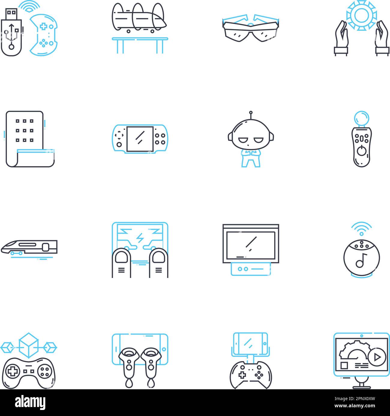 Virtual analytics linear icons set. Analysis, Metrics, Data ...