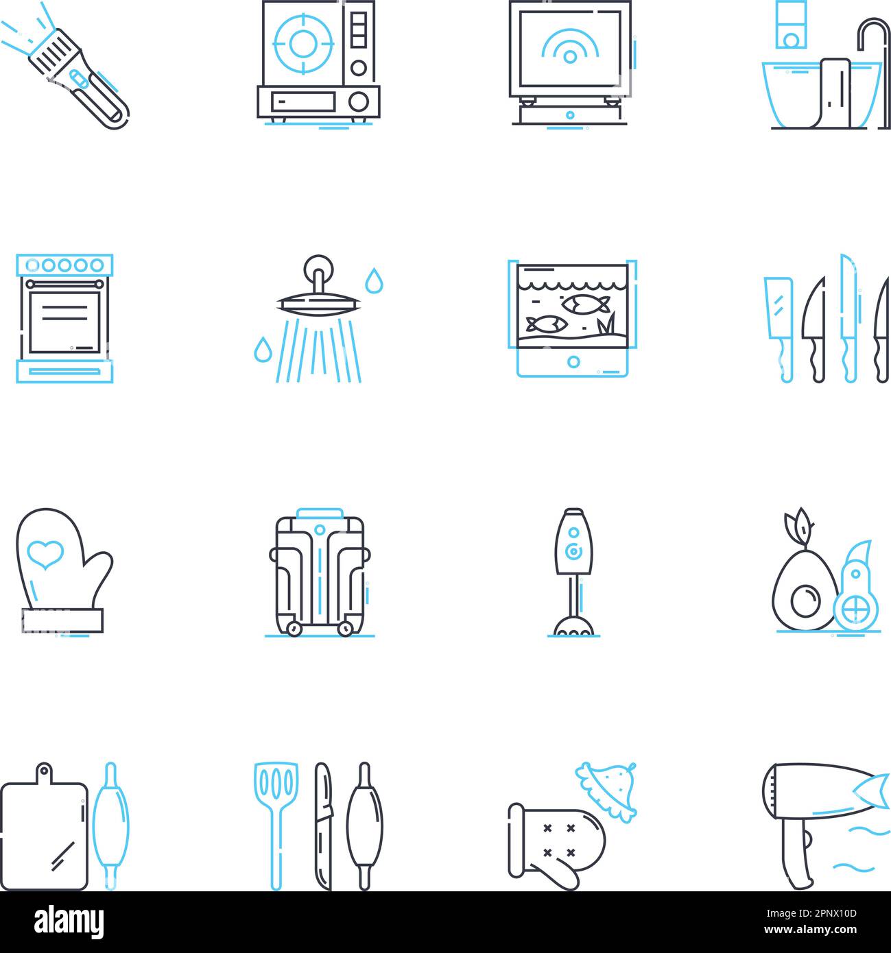 Kitchenette linear icons set. Compact, Cozy, Efficient, Minimal ...