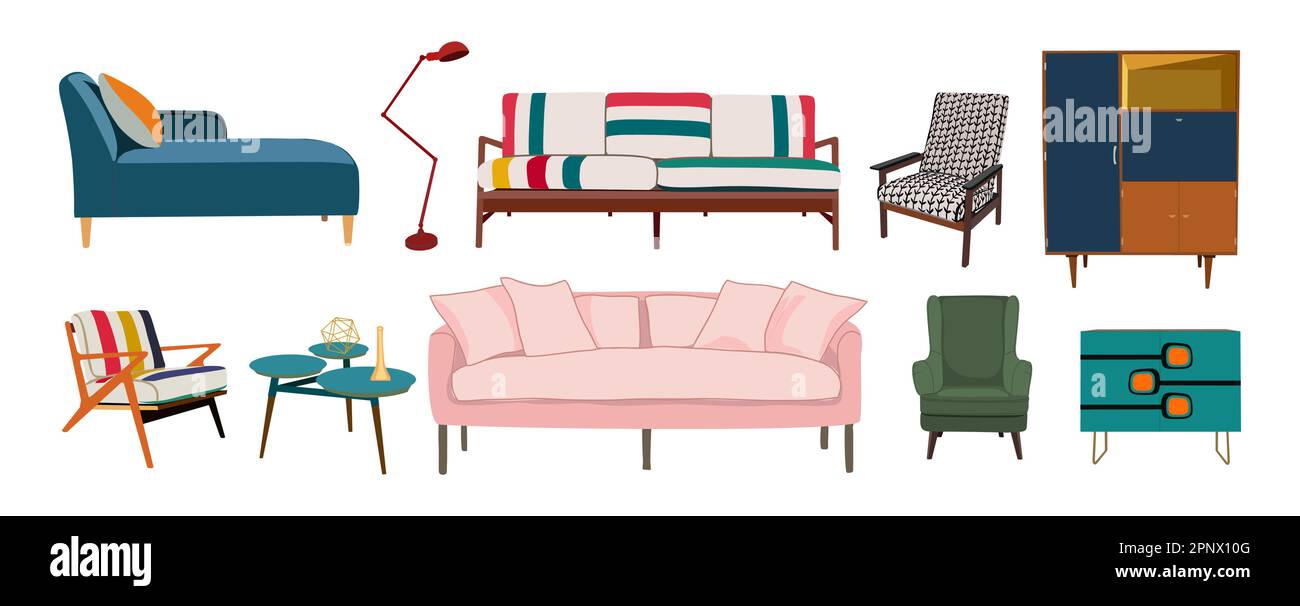 Set of home furniture, interior decor vector Stock Vector Image & Art ...