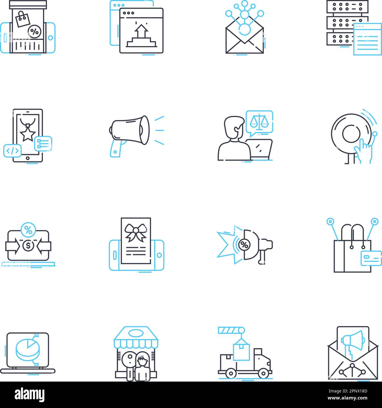 Digital Engine Linear Icons Set Efficiency Innovation Automation