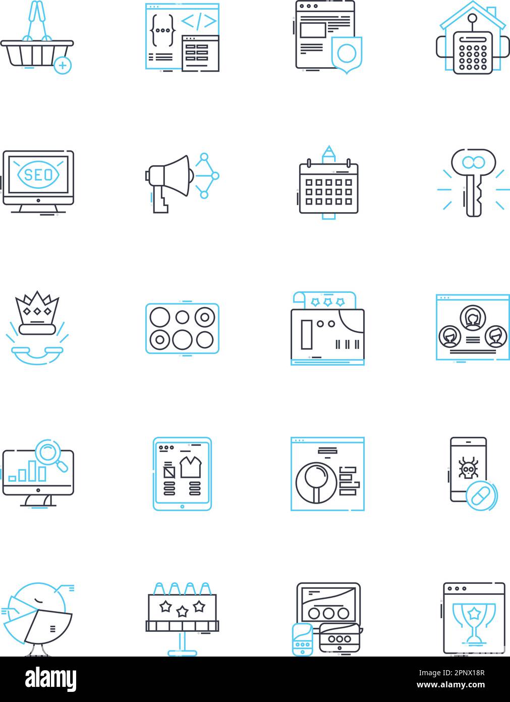 Search engine linear icons set. Google, Bing, Yahoo, DuckDuckGo, Search, SEO, Algorithm line ...