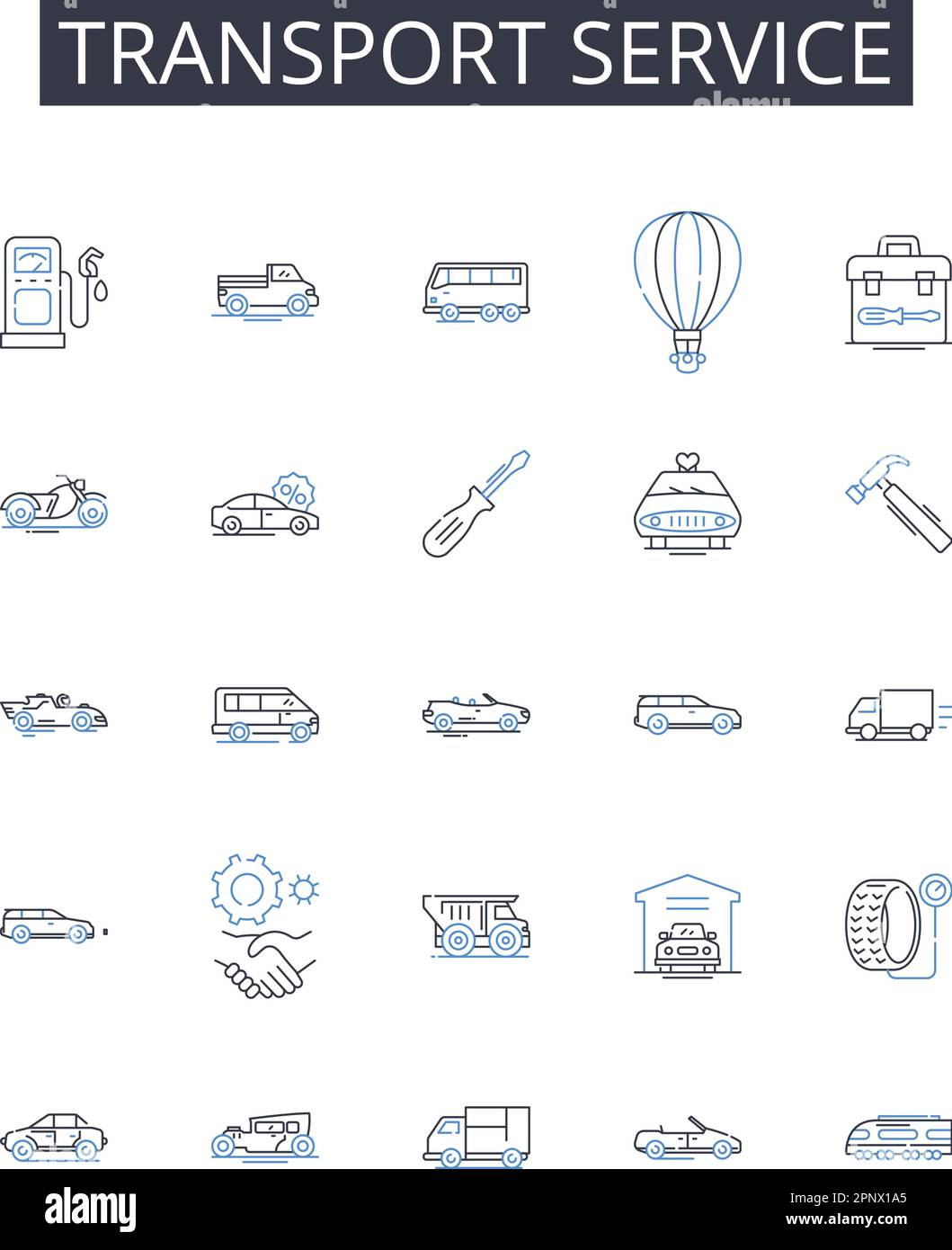 Transport service line icons collection. Car rental, Freight shipping ...